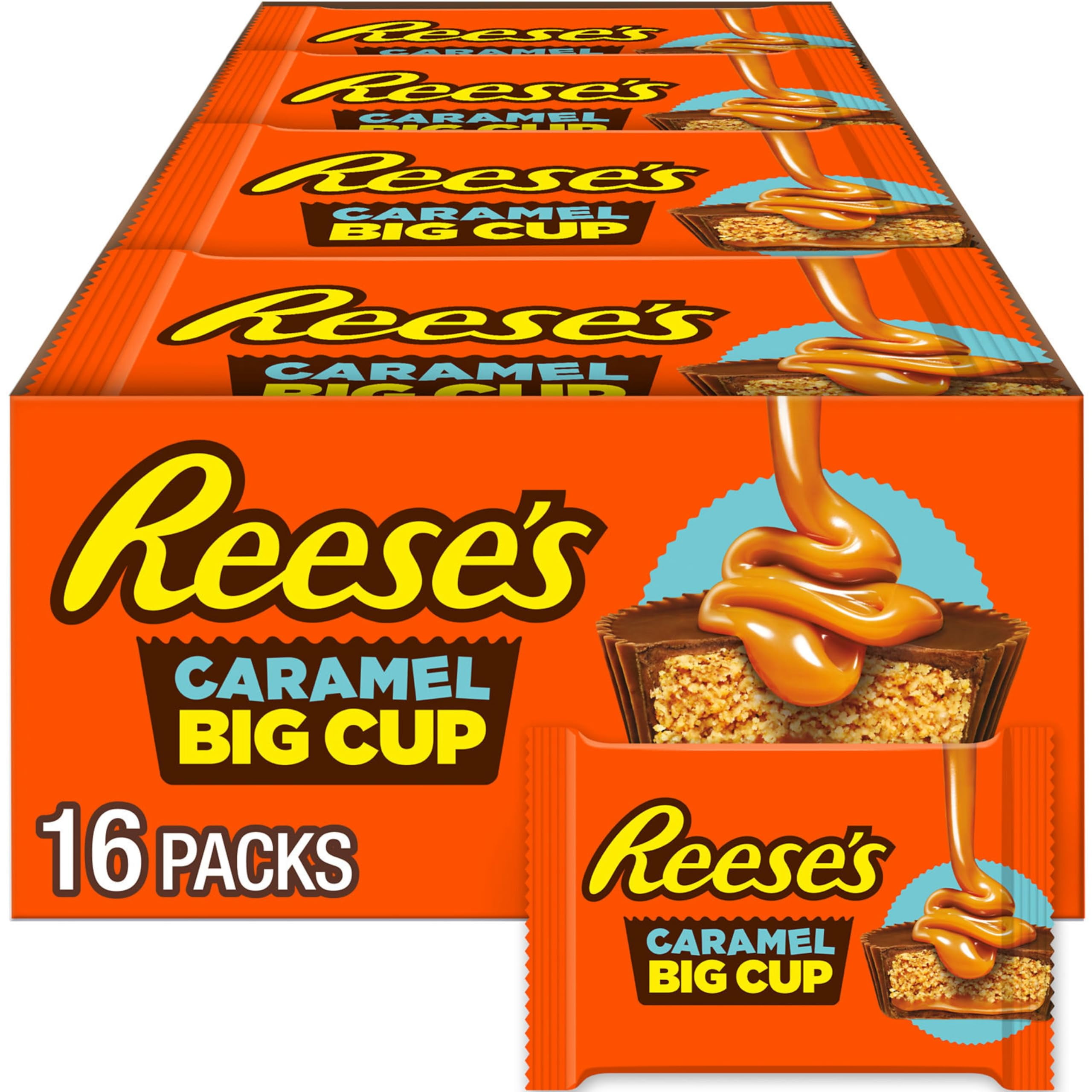 REESE'S Big Cup Caramel Milk Chocolate Peanut Butter Cups, Candy Packs, 1.4 oz (16 Count ...