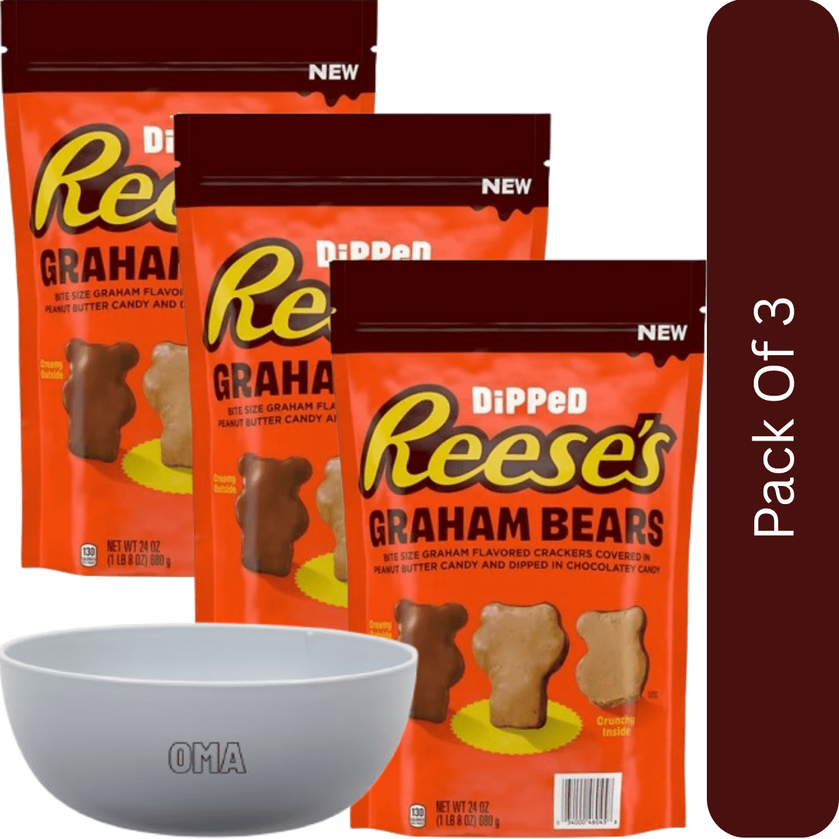 REESE’S Chocolate & Peanut Butter Candy Dipped Graham Bears, 24 oz-3pk ...