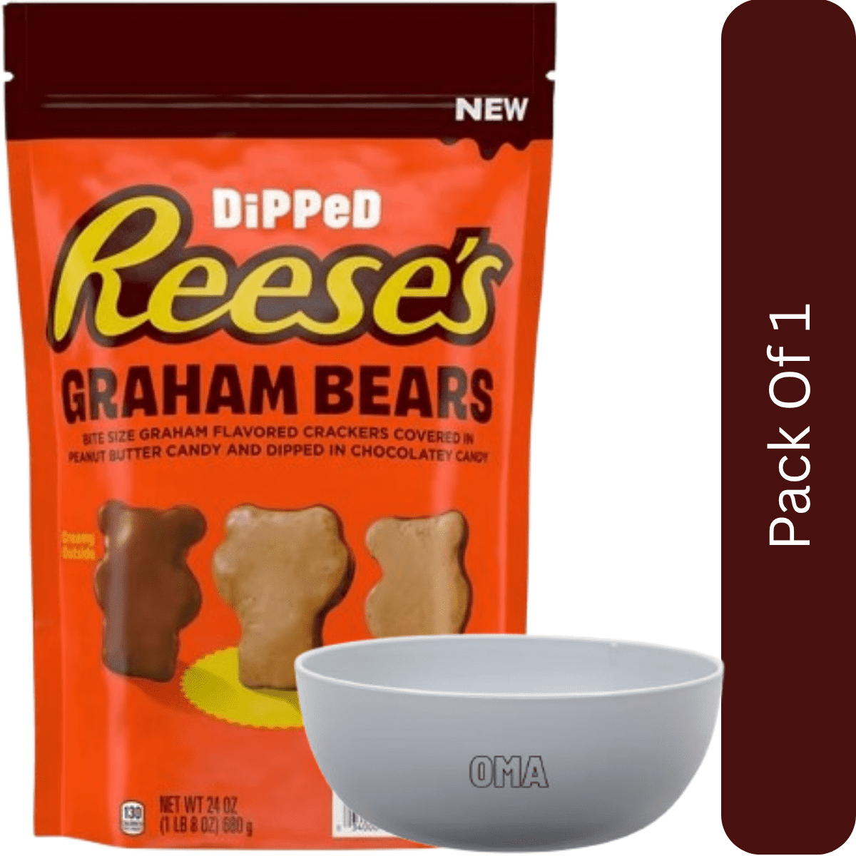 REESE’S Chocolate & Peanut Butter Candy Dipped Graham Bears, 24 oz ...