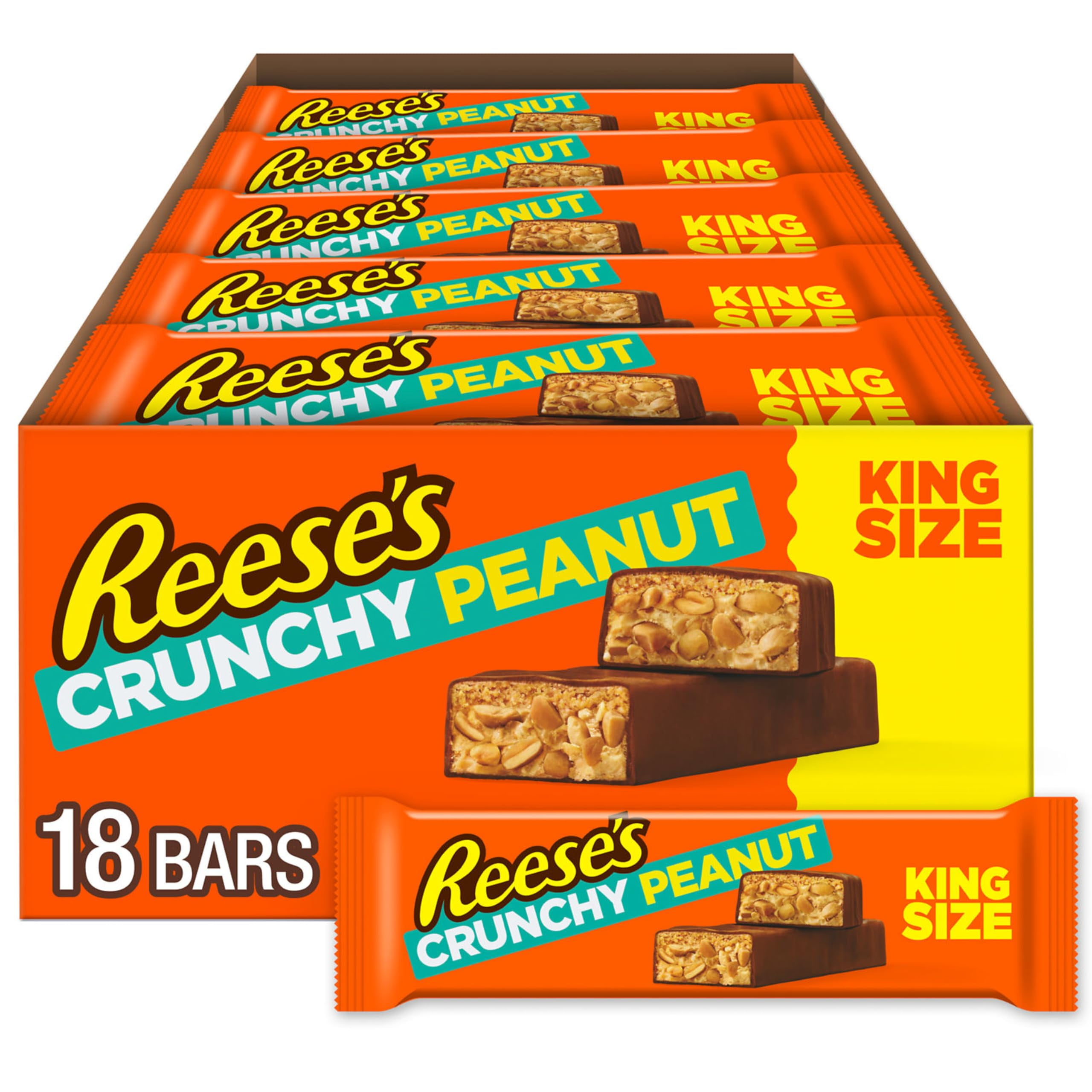 REESE'S Crunchy PeanutEGSC Peanut Butter and Peanuts King Size, Candy Bars, 3.2 oz (18 Count ...