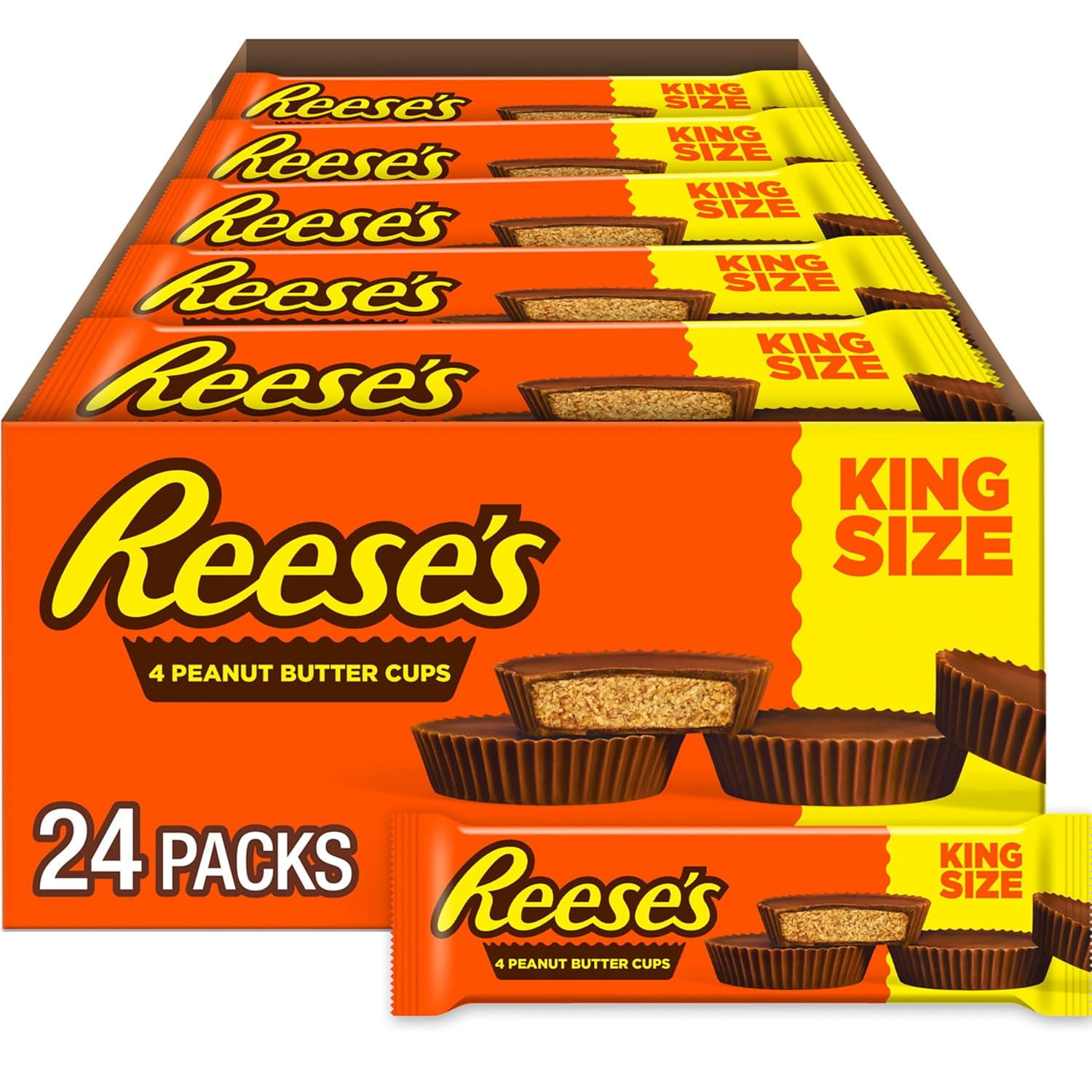 REESE'S Milk Chocolate King Size Peanut Butter Cups, Candy Packs, 2.8 oz (24 Count) - Walmart.com