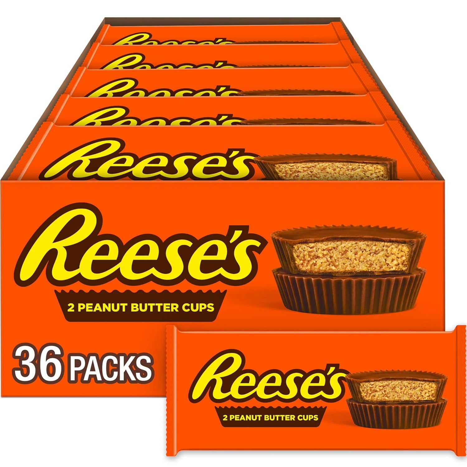 REESE'S Milk Chocolate Peanut Butter Cups, Candy Packs, 1.5 oz (36 ...
