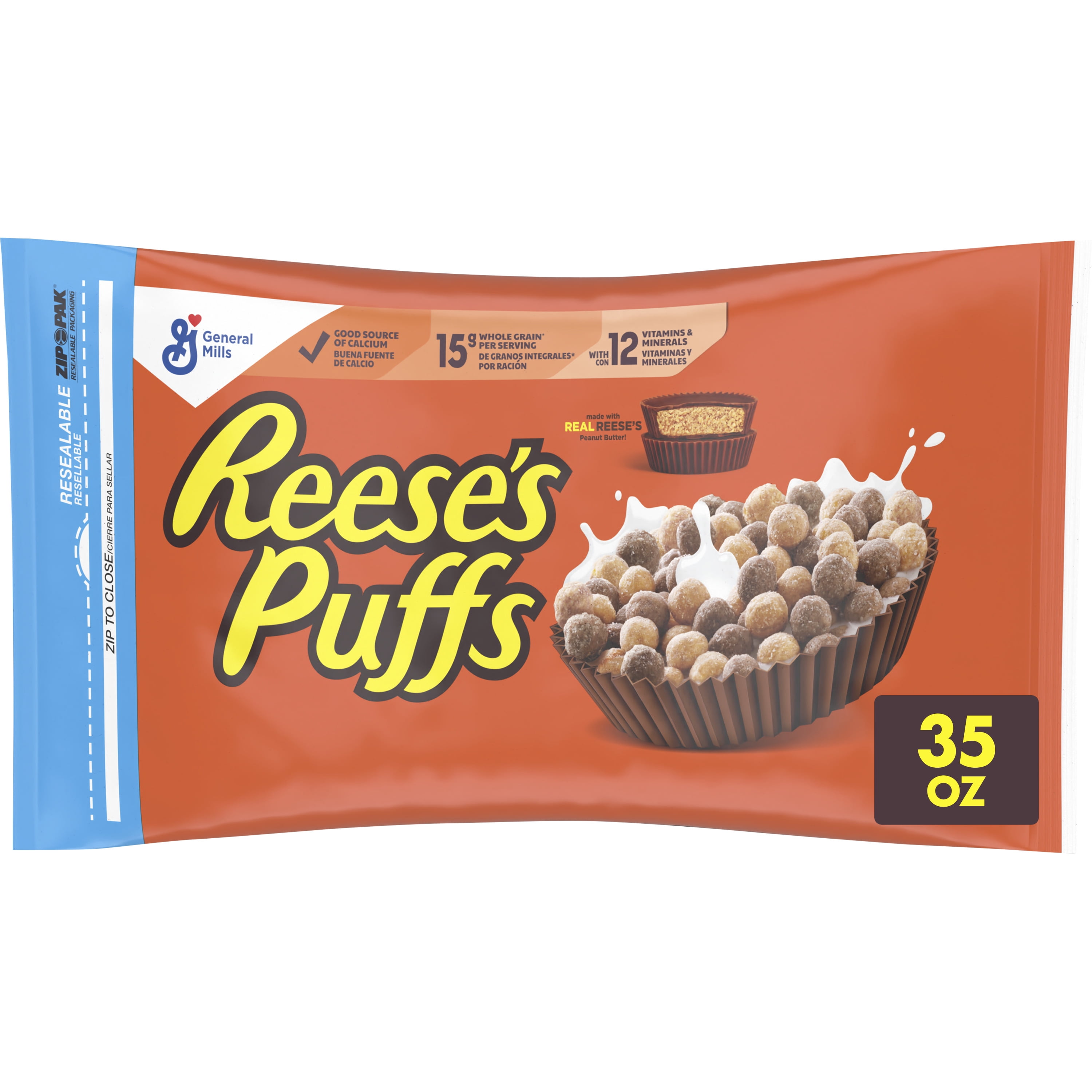 REESEâ S PUFFS Chocolatey Peanut Butter Cereal, Kid Breakfast Cereal ...