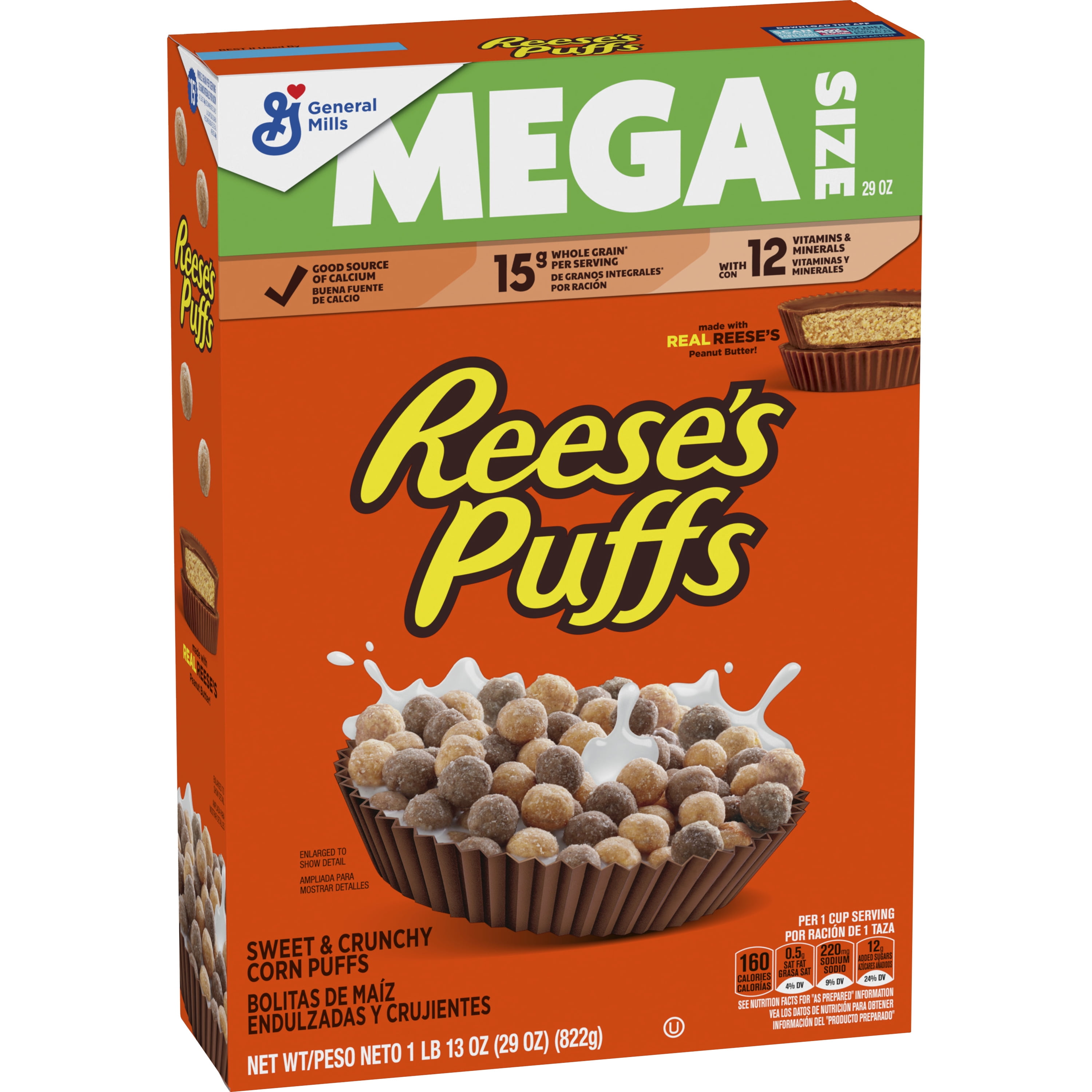 REESE'S PUFFS Chocolatey Peanut Butter Cereal, Kids Breakfast Cereal ...
