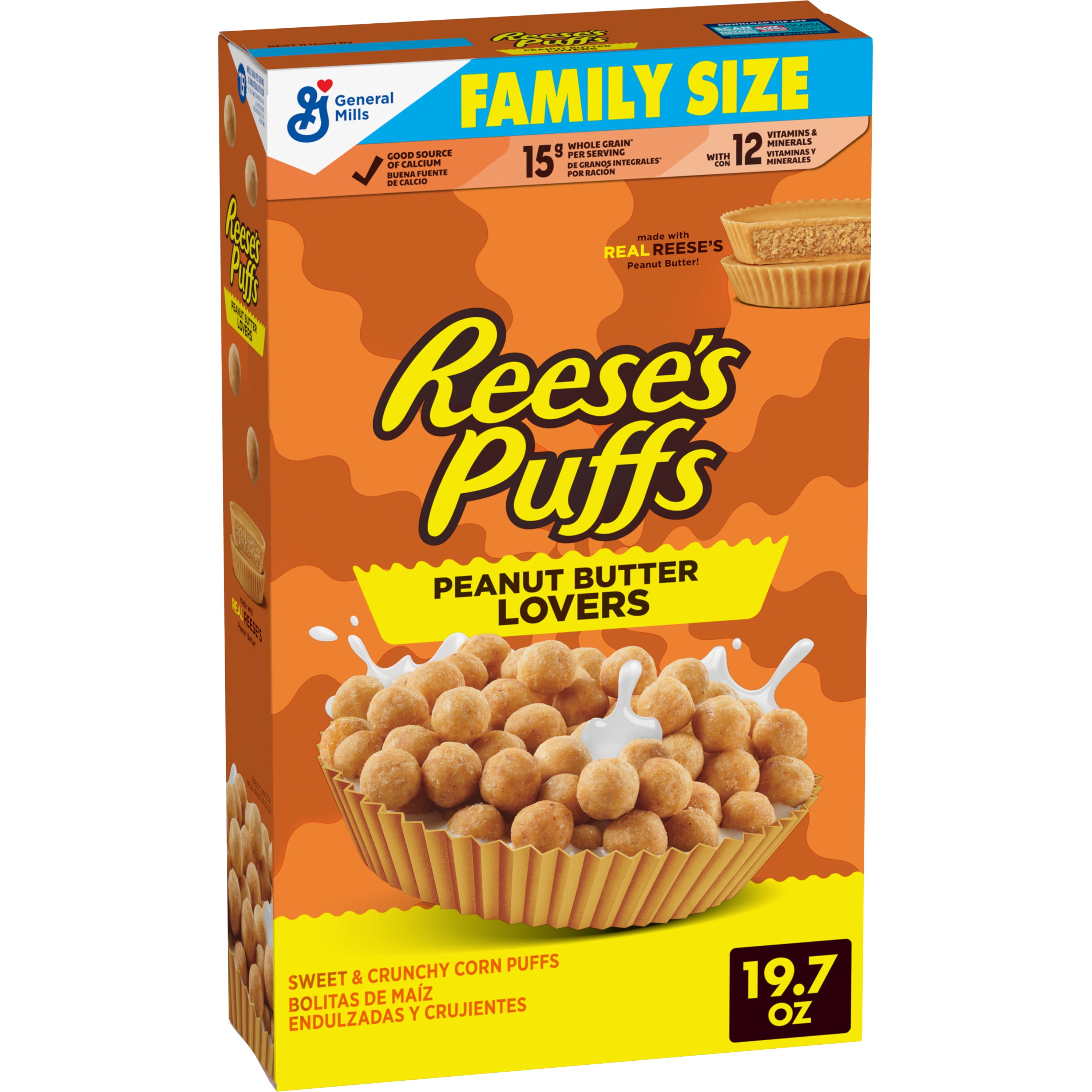 REESE'S Brand PUFFS Peanut Butter Lovers Cereal, Whole Grain, Family Size, 19.7 oz - Walmart.com