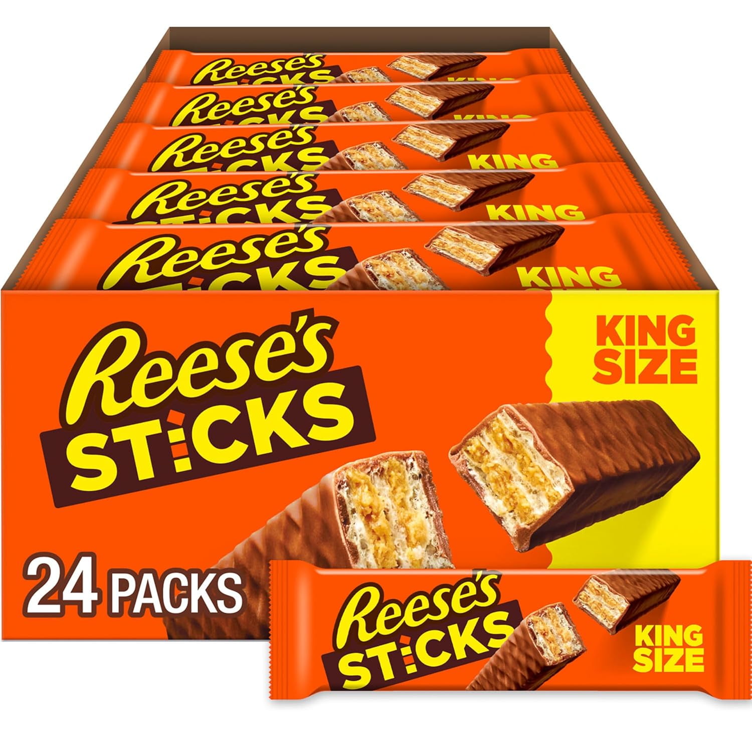 REESE'S STICKS Milk Chocolate Peanut Butter Wafer King Size, Candy Packs, 3 oz (24 Count ...