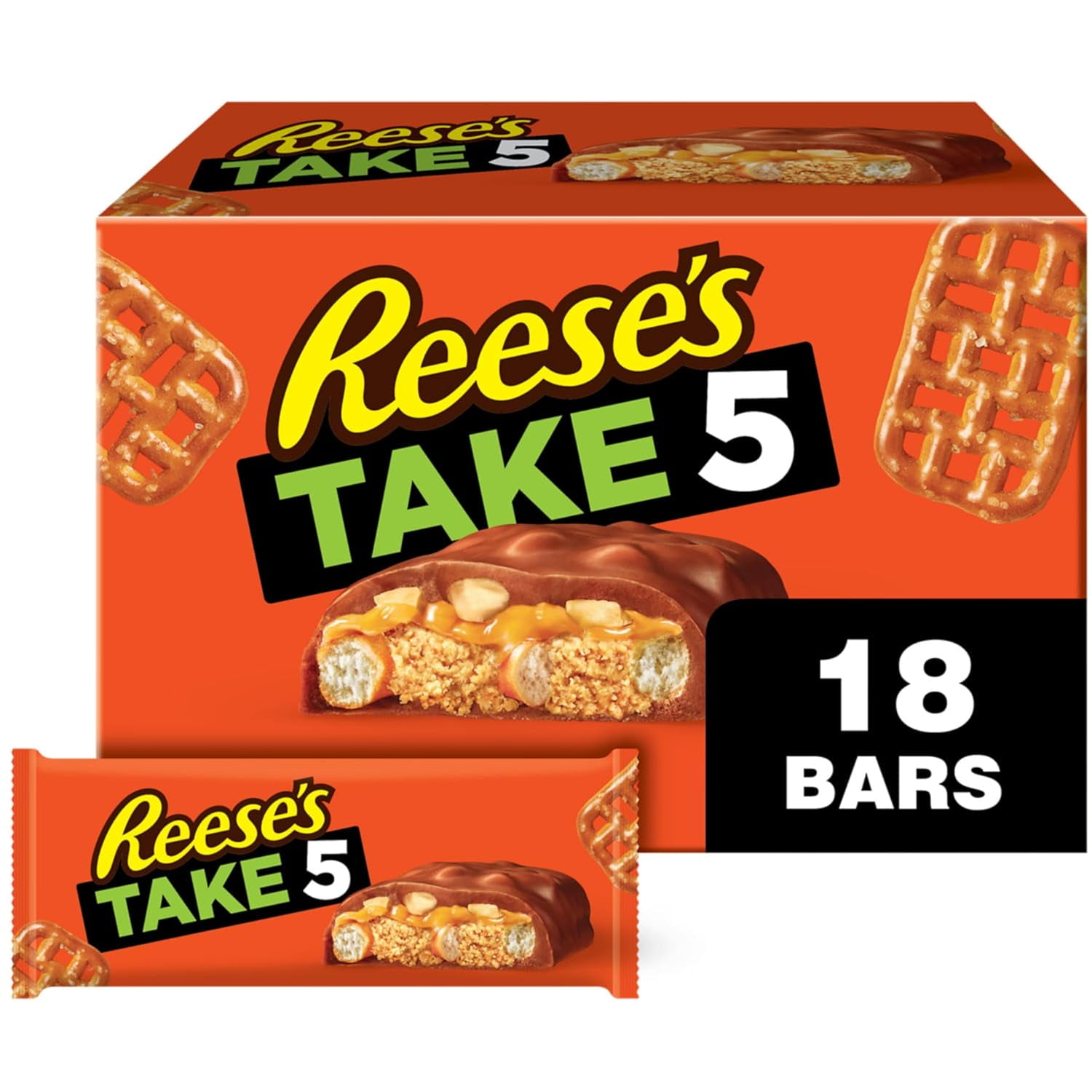 REESE'S TAKE 5 Pretzel, Peanut and Chocolate Candy Bars, 1.5 oz (18 ...
