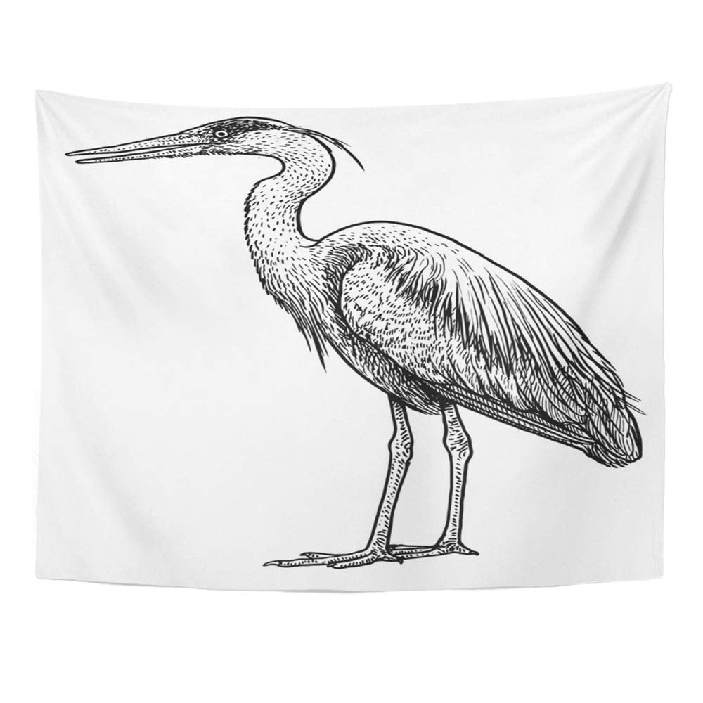 REFRED Bird Grey Common Heron Drawing Engraving Ink Line Sketch Beach ...