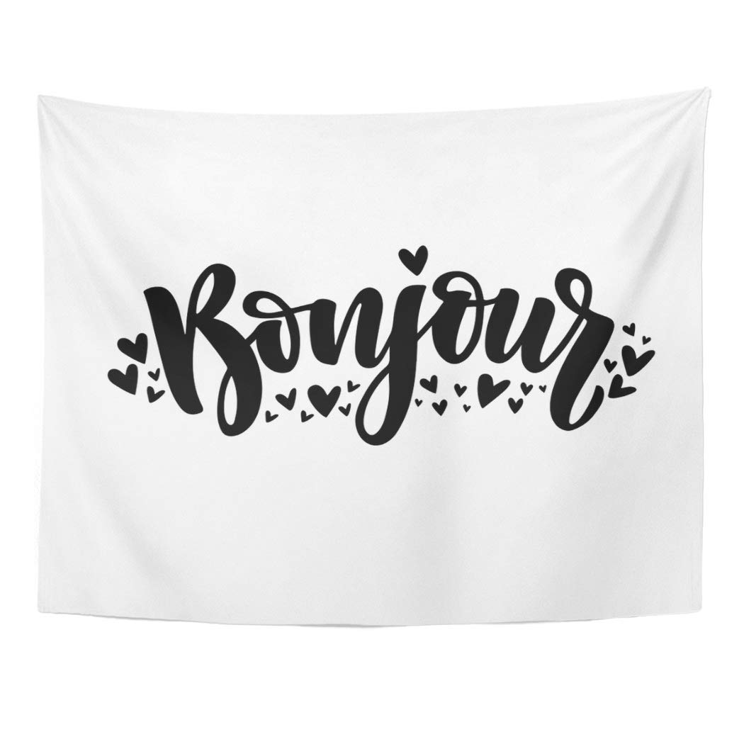 REFRED Cursive Bonjour Phrase Hearts Hello in French Ink Modern Brush ...