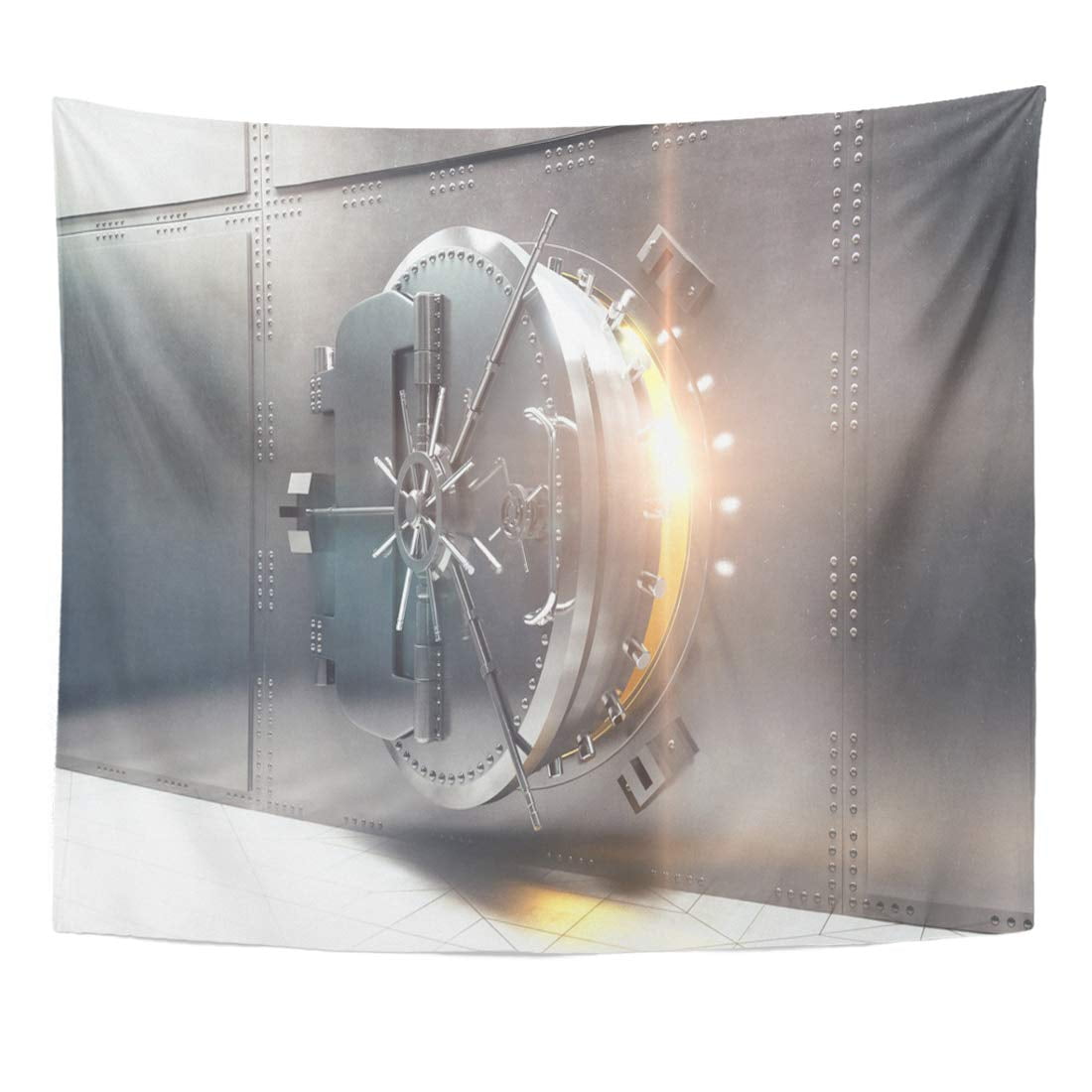 REFRED Door Safe Open Silver Bank Vault with Golden Light Peeking from ...