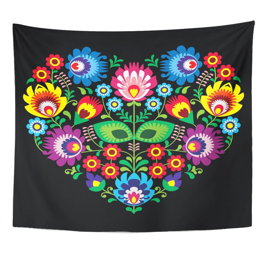 REFRED Polish Slavic Folk Heart Flowers on Black Wzory Lowickie Wall ...
