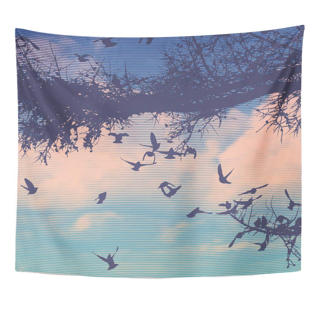 REFRED White Summer Flock Birds Silhouettes Trees and Clouds Retro ...