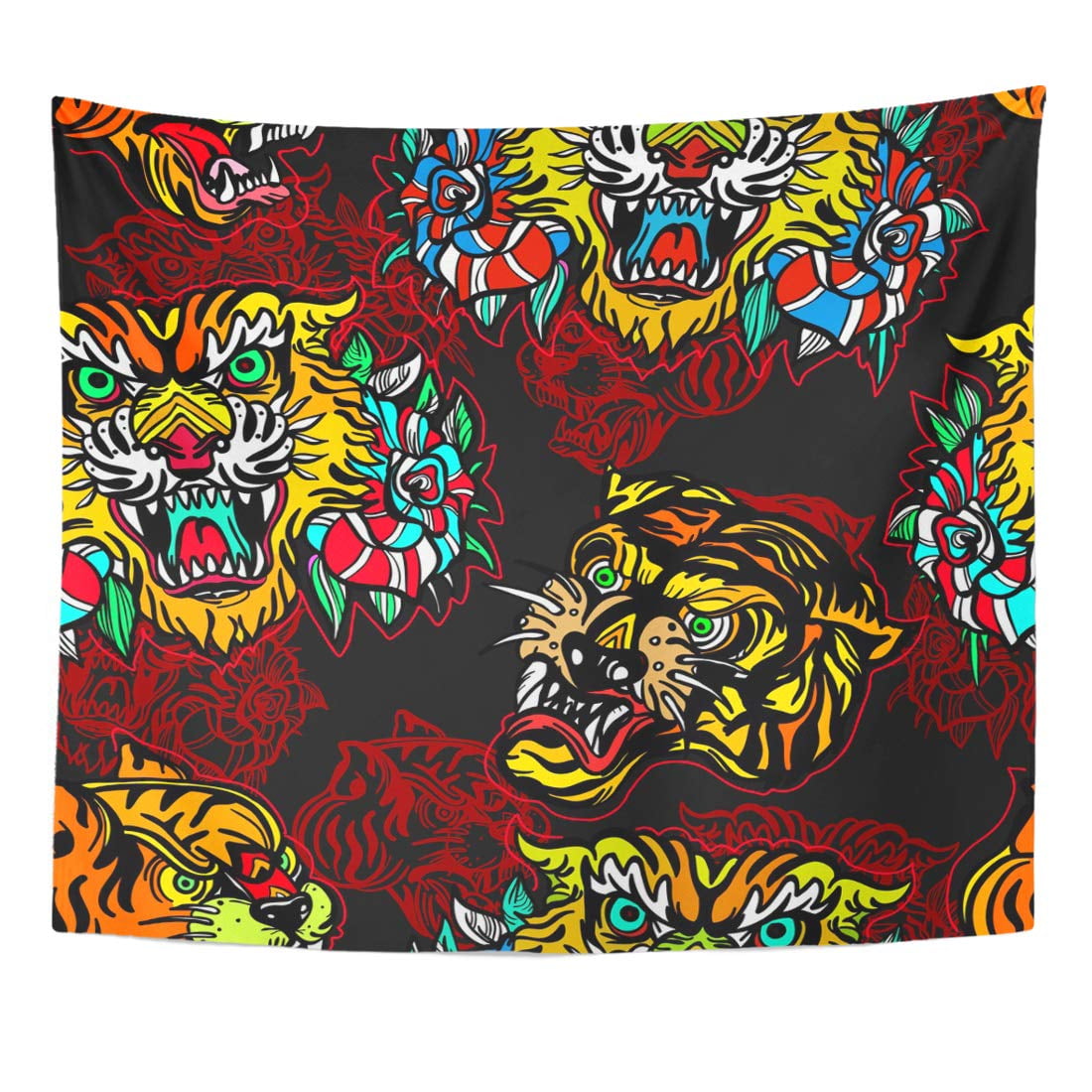 REFRED White Tigers Old School Tattoo Fashionable Heads and Flowers ...