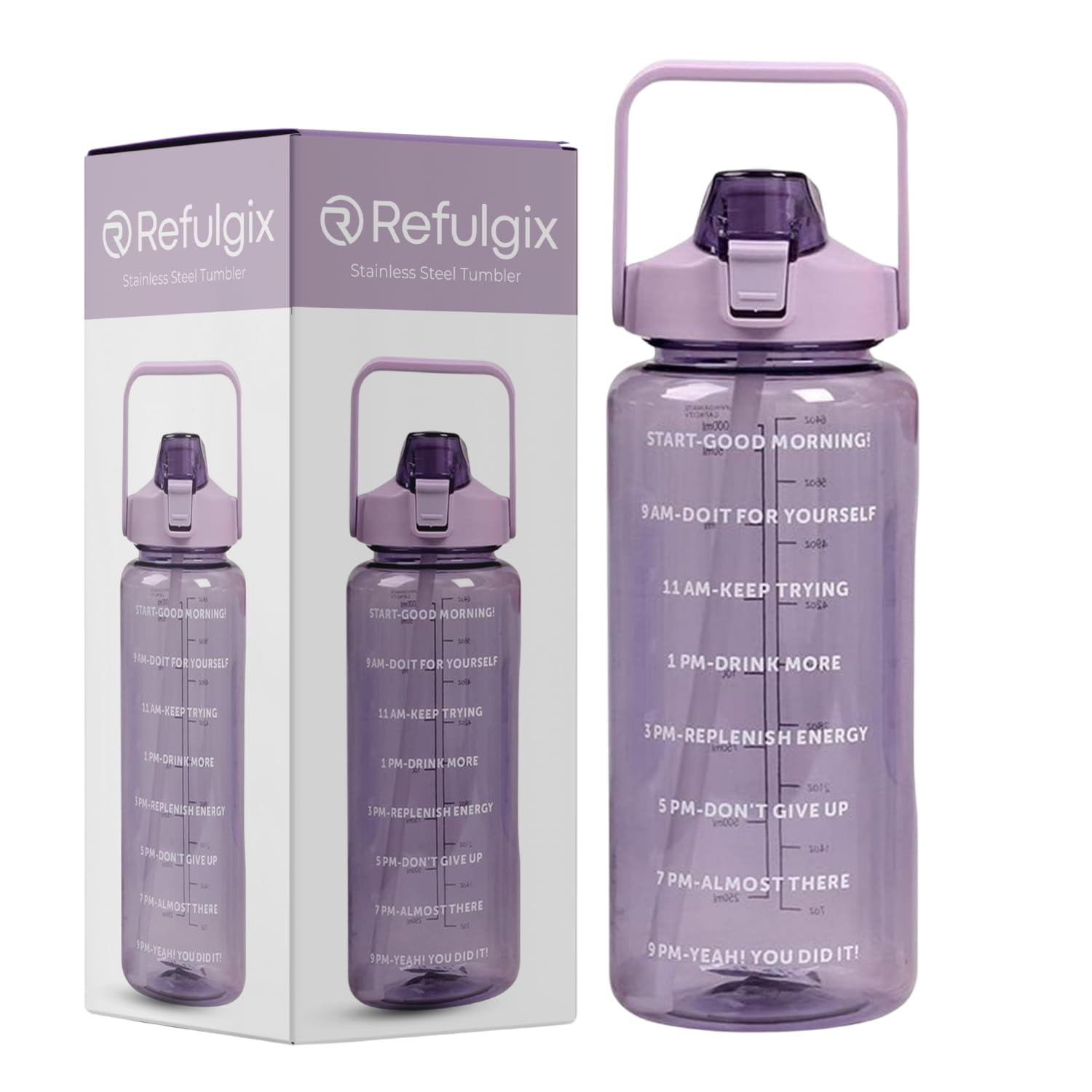 REFULGIX 2L Motivational Sipper Water Bottle with Straw Time Marker ...