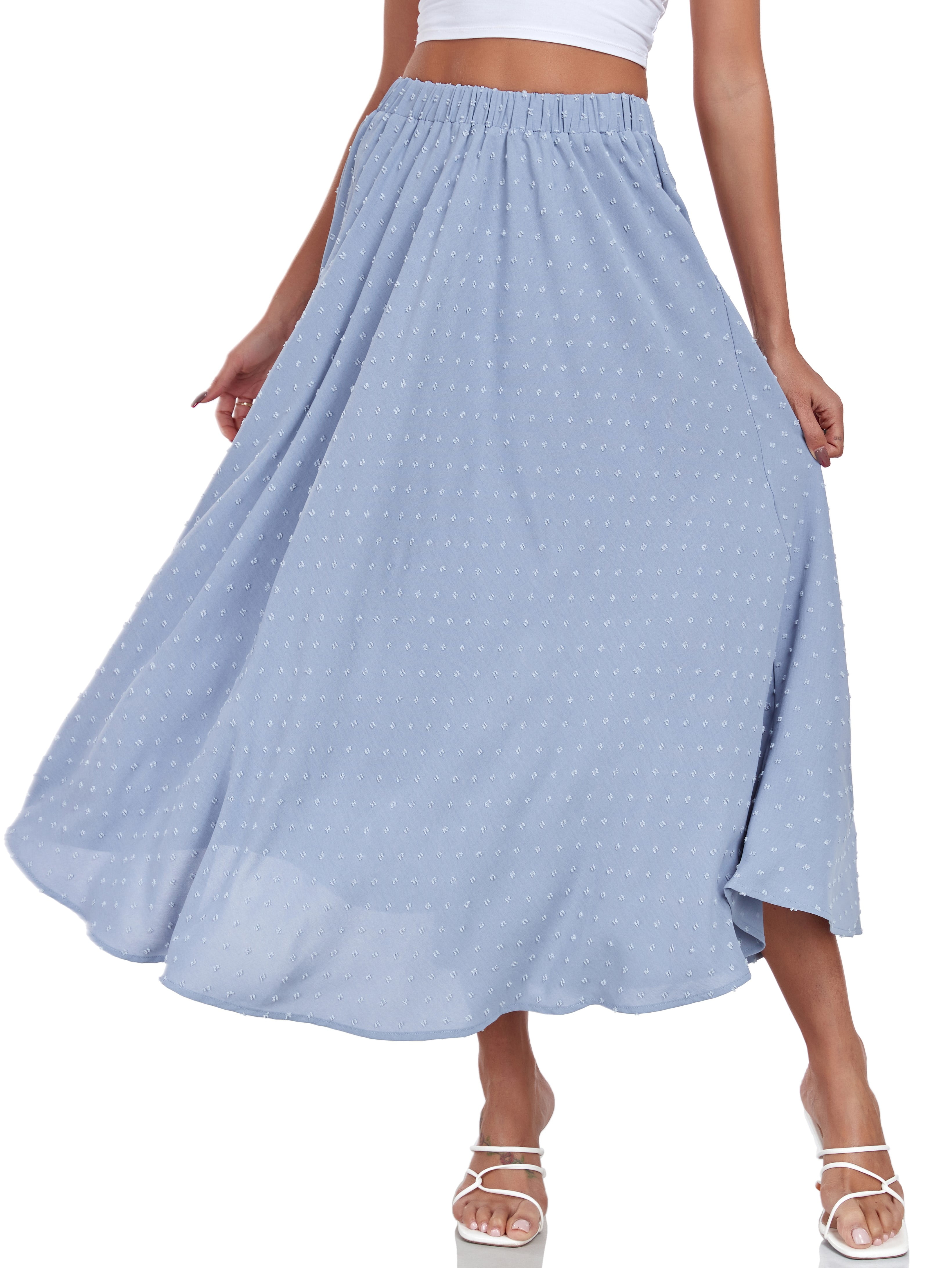 REGAI Women's Long Modest High Waist Polka Dot Pleated Midi Swing Skirt ...