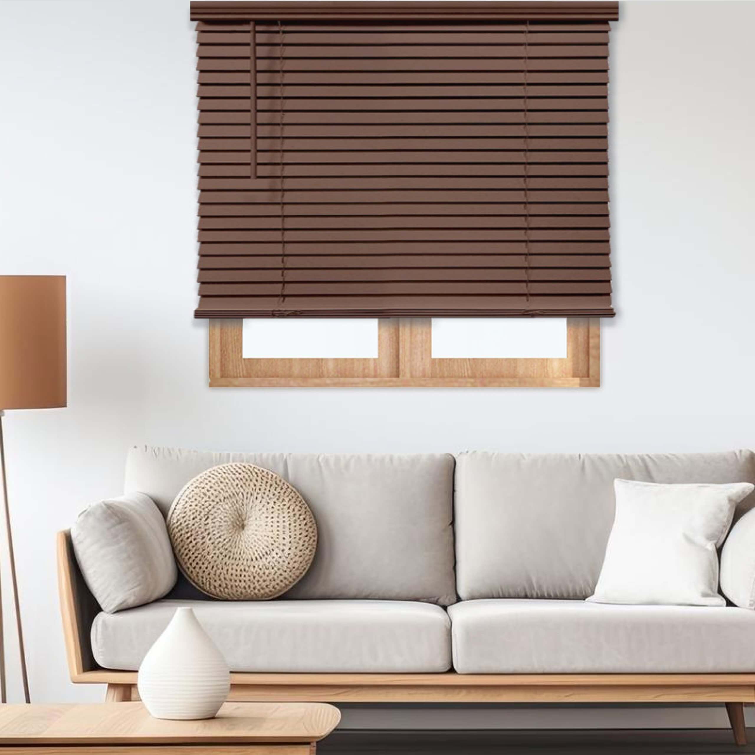 REGAL ESTATE , SPC , Cordless 2" Faux Wood Blinds, 70.25"W x 64"H, Dark Oak, Blinds for Indoor ...