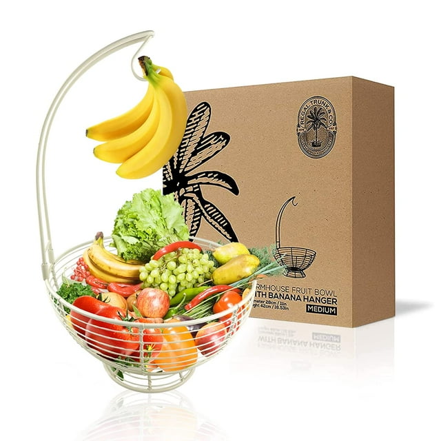 REGAL TRUNK & CO. White Fruit Basket, 16.5 Rustic French Farmhouse Bowl ...