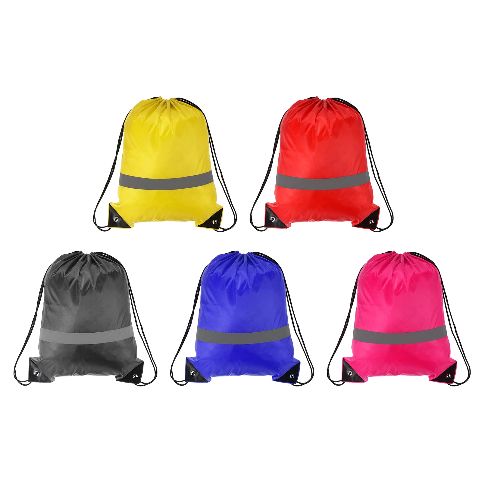 REGALWOVEN 13"x17" Polyester Drawstring Bag, 5 Pack Reflective Cinch Sack for Gym Sports, 5 ...
