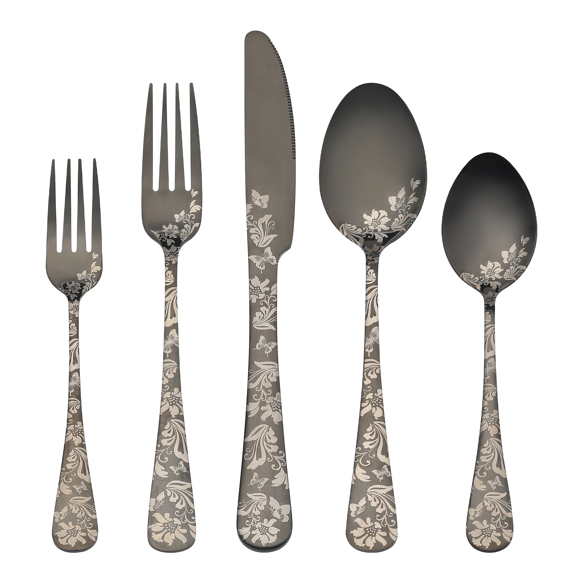 REGALWOVEN 5 Piece Silverware Set, Stainless Steel Flatware Set, Mirror Polished Cutlery Set for ...