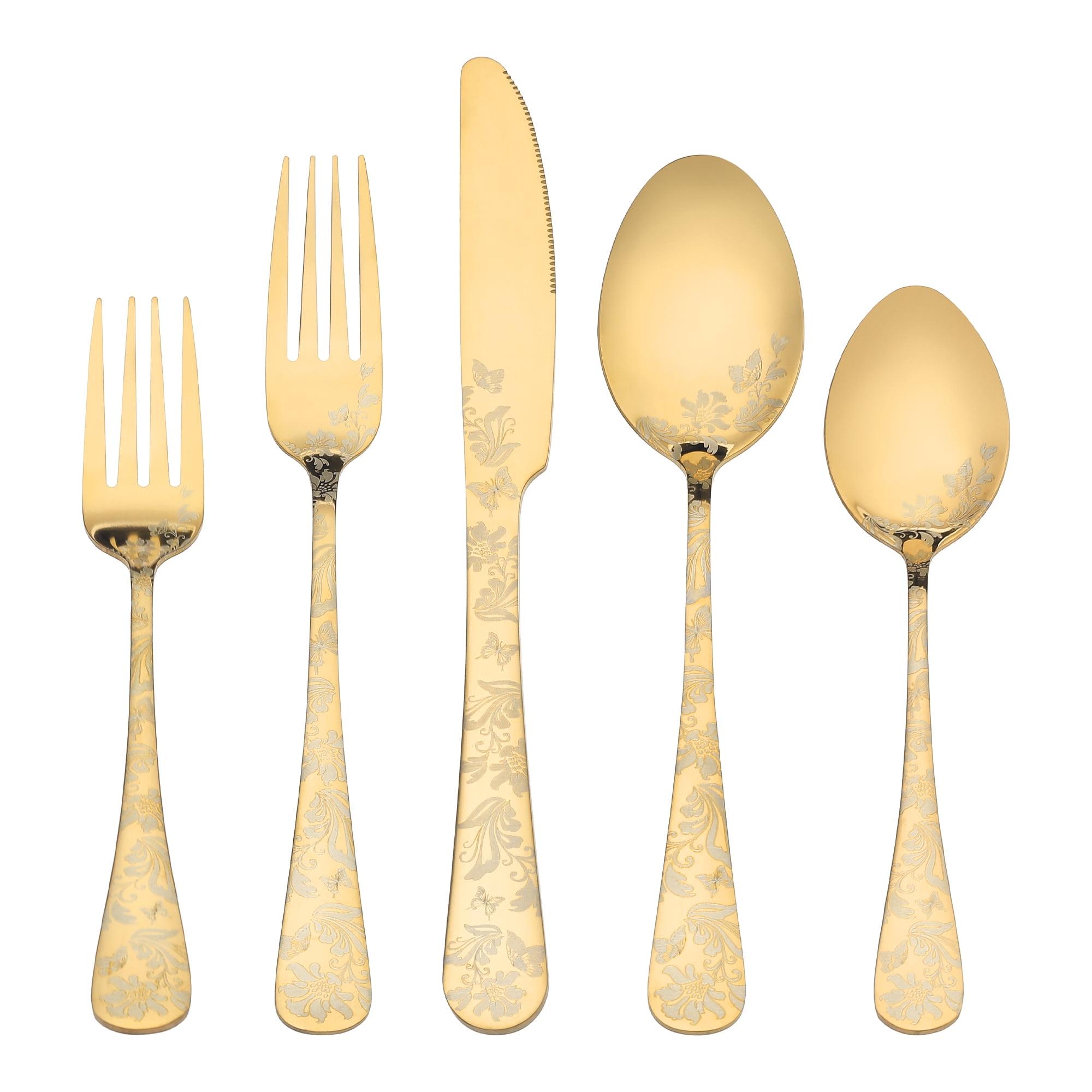REGALWOVEN 5 Piece Silverware Set, Stainless Steel Flatware Set, Mirror ...