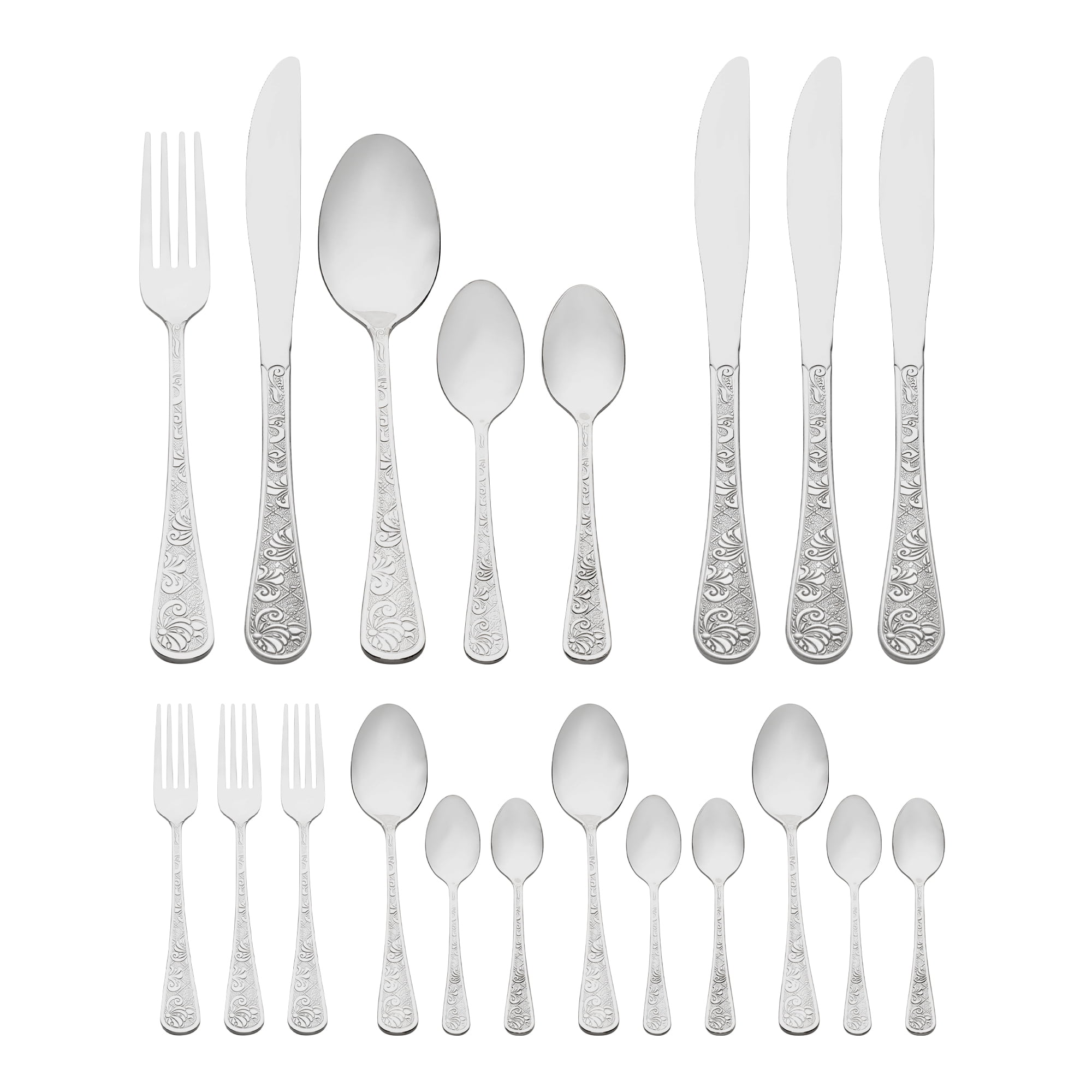 REGALWOVEN 20 Piece Silverware Set, Stainless Steel Floral Flatware Set ...