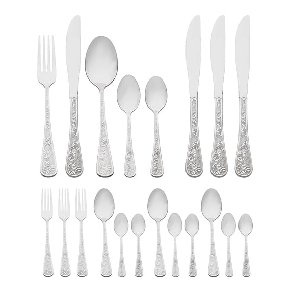 REGALWOVEN 20 Piece Silverware Set, Stainless Steel Floral Flatware Set ...