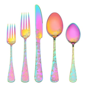 Colorful Silverware Set, 24-Piece Stainless Steel Rainbow Flatware Set ...
