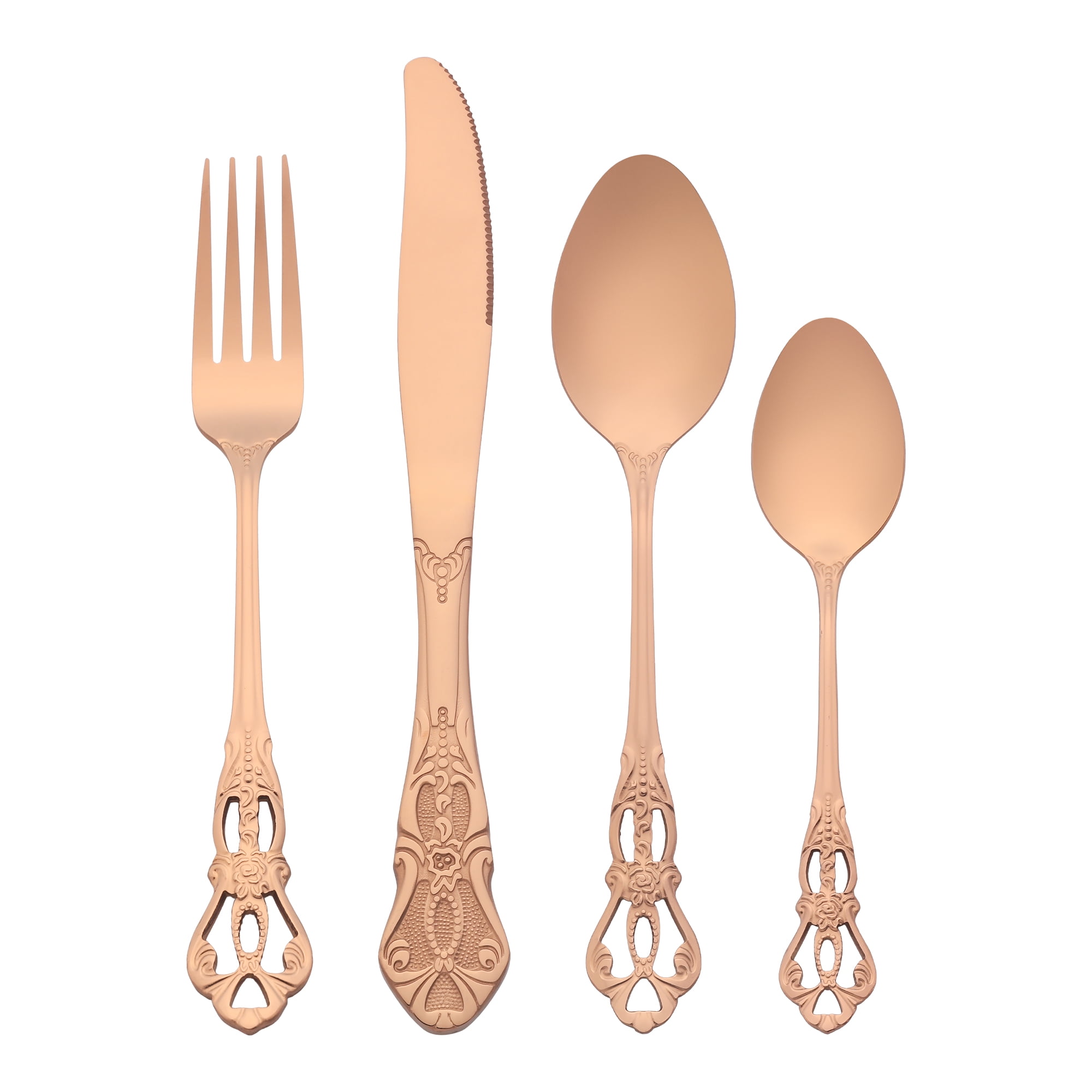 REGALWOVEN 24 Piece Silverware Set, Stainless Steel Floral Flatware Set ...