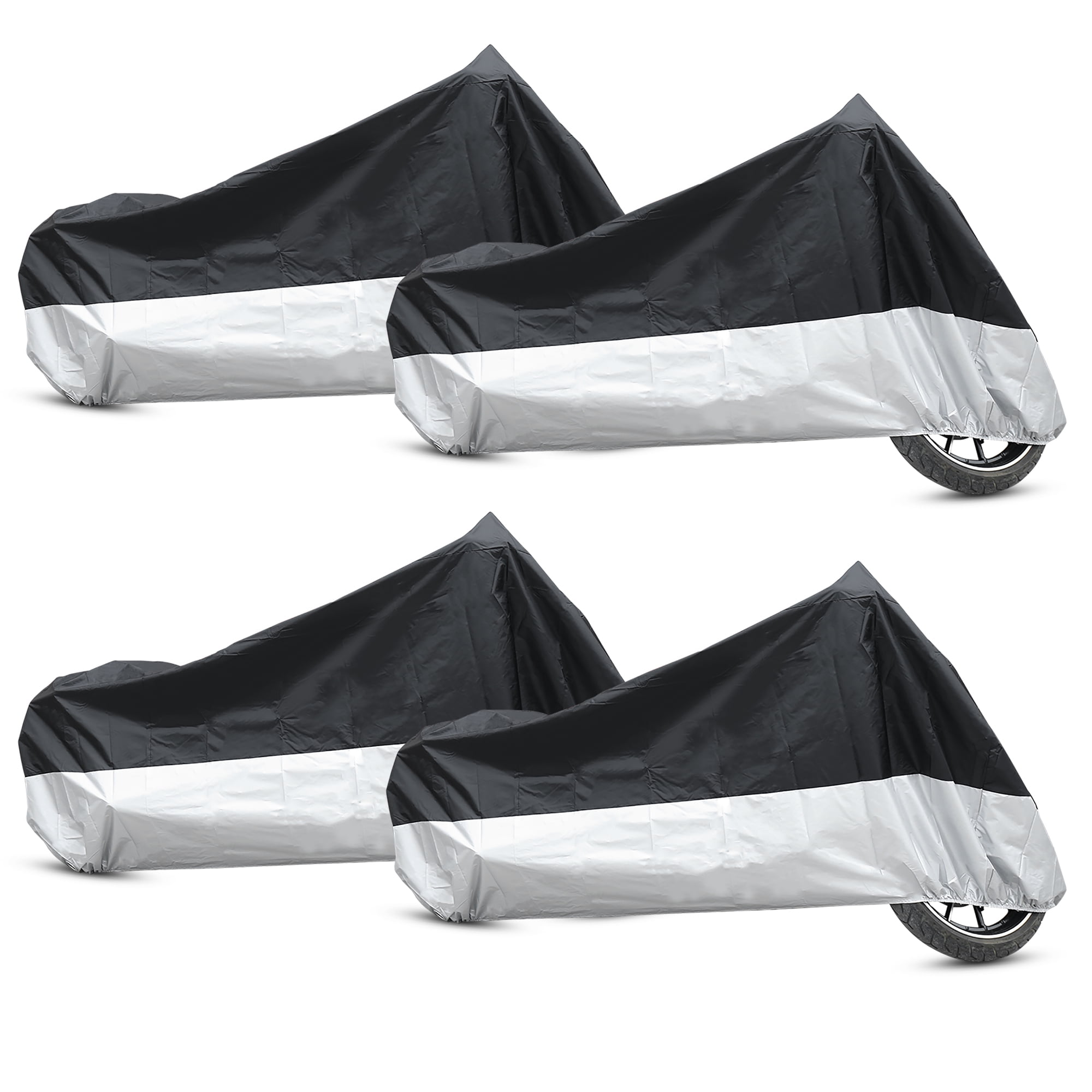REGALWOVEN 4PC L Size 180T Rain Dust Motorcycle Cover Black Silver Tone ...