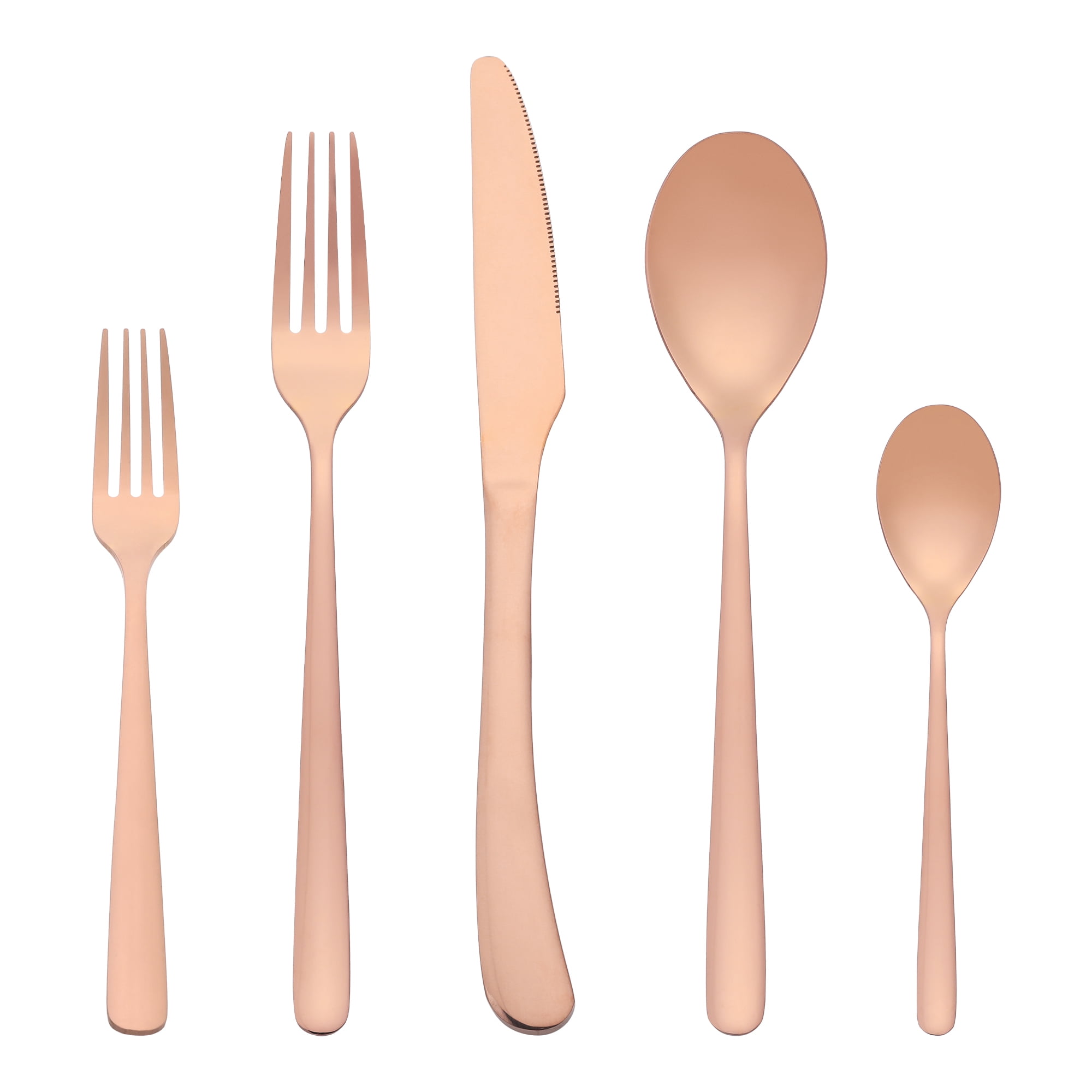 REGALWOVEN 5 Piece Silverware Set, Stainless Steel Flatware, Mirror ...