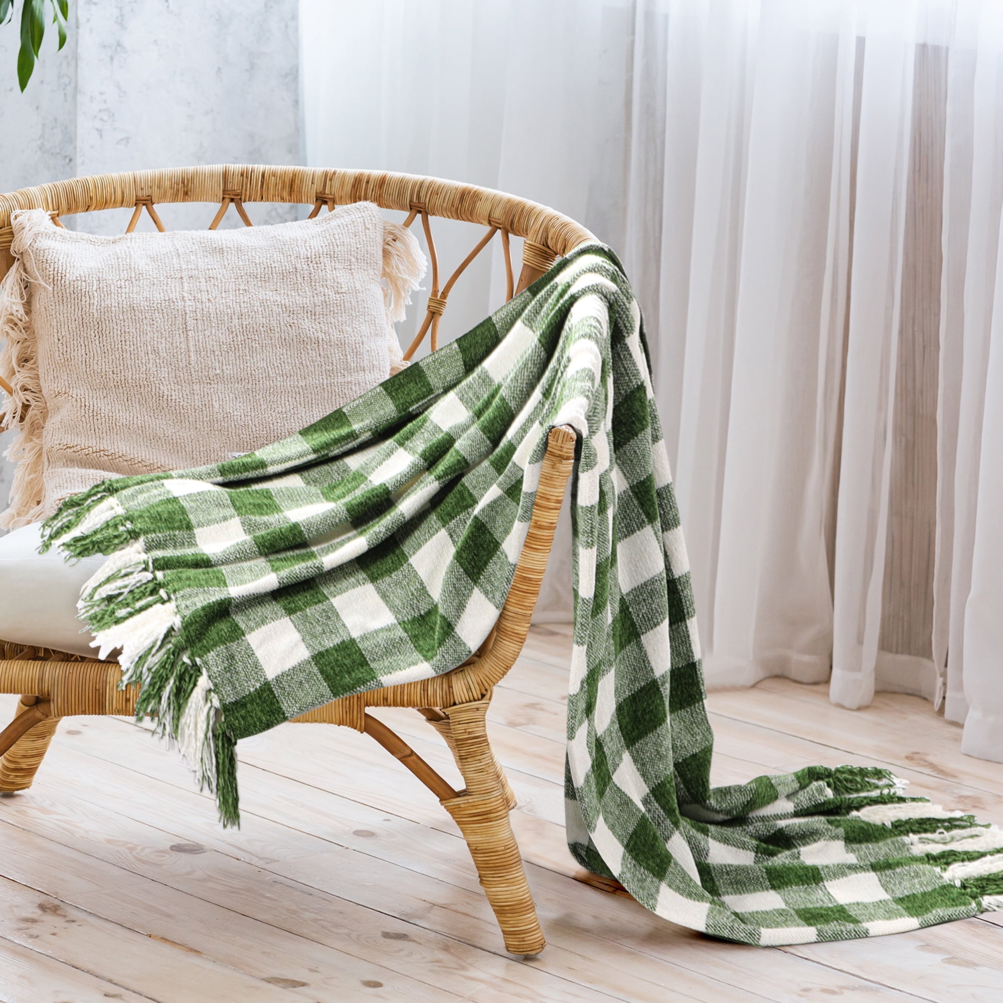 REGALWOVEN Chenille Throw Blankets with Fringe Tassel, Plaid Velvety ...