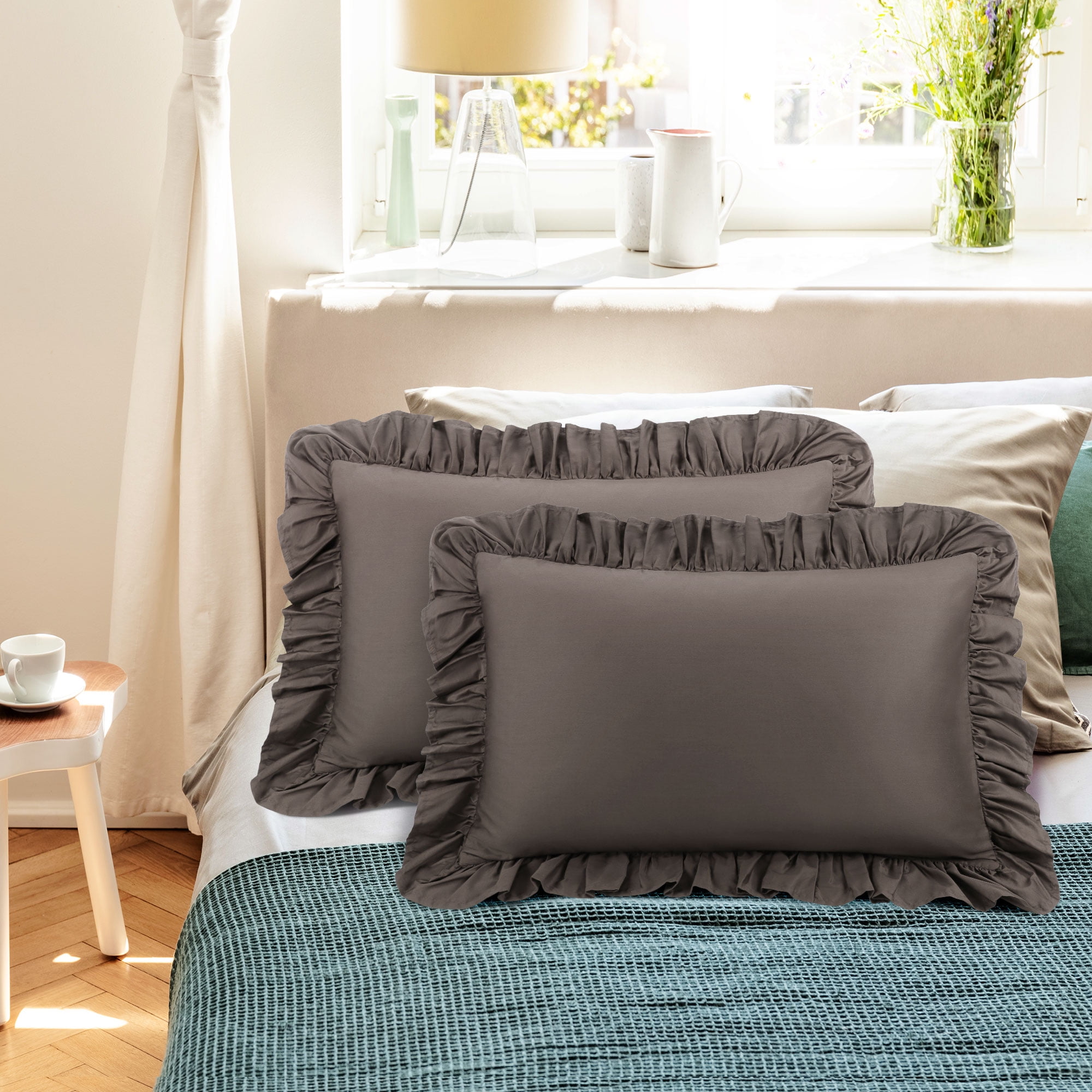 REGALWOVEN Cotton Ruffled Pillowcases Set of 2, Soft Breathable Pillow ...