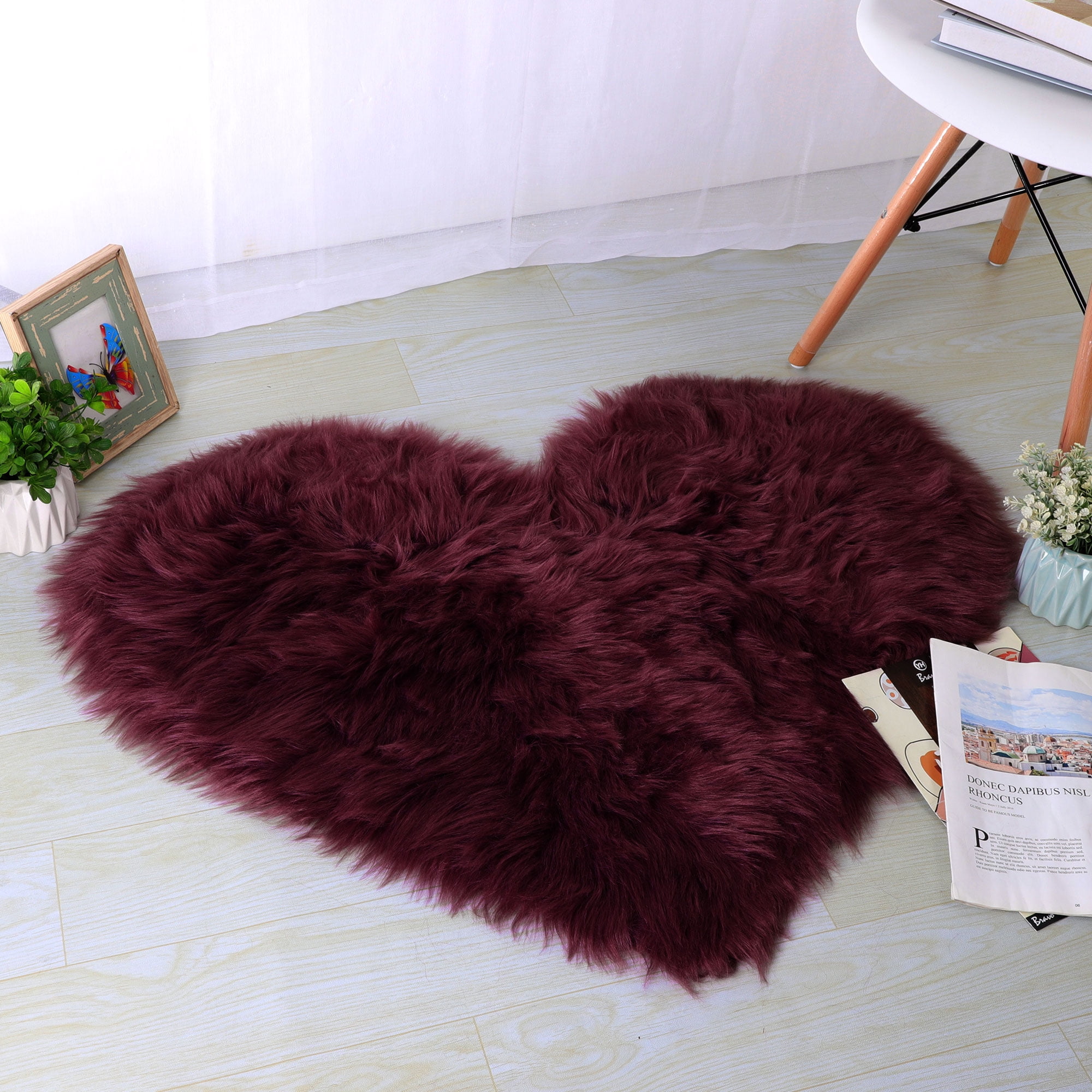 REGALWOVEN Faux Fur Area Rug Shaggy Floor Mat, Burgundy 2.3x3 Feet ...
