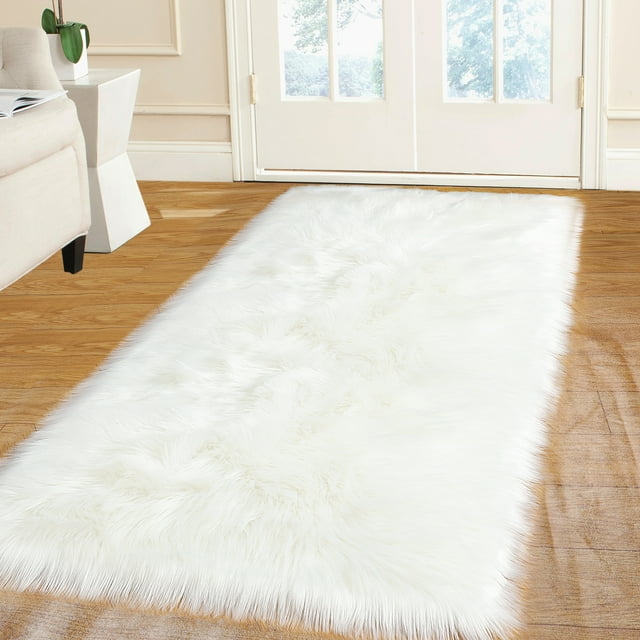 REGALWOVEN Faux Fur Area Rug Shaggy Runner Rug, White 2x5 Feet ...