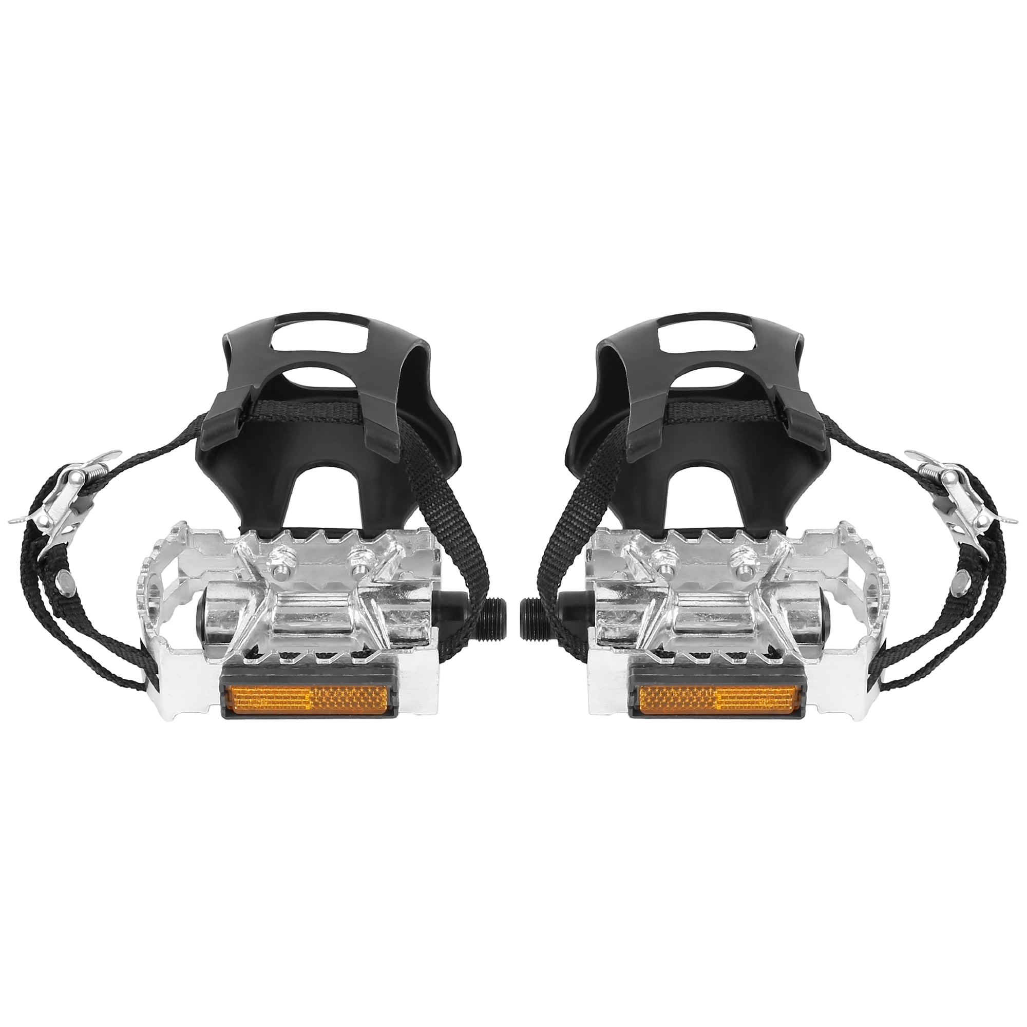REGALWOVEN Pair Bike Pedals 9/16" Spindle Platform Toe Clip Foot Strap ...