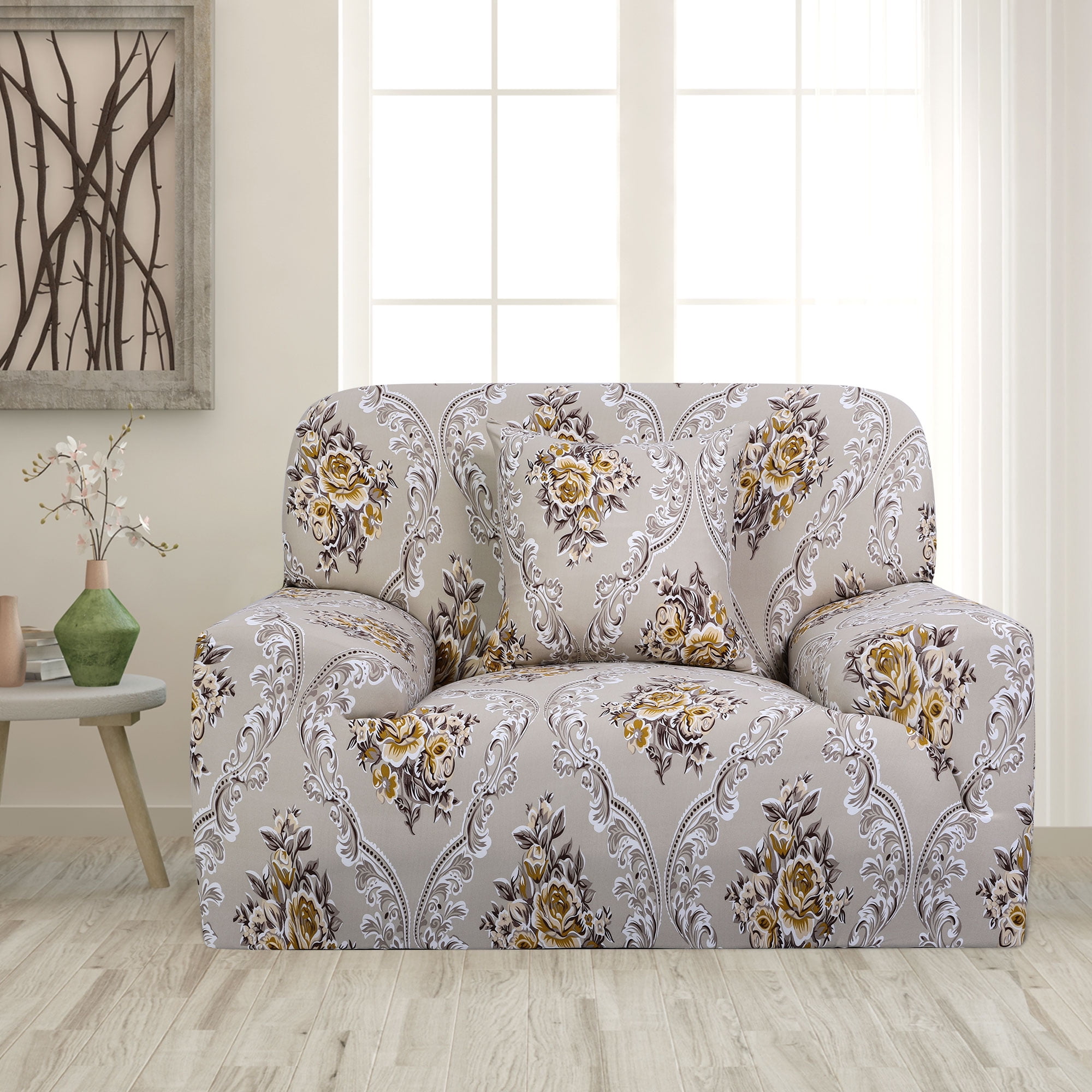 REGALWOVEN Thick Stretch Sofa Cover 1 Seater Floral Print Couch Cover ...