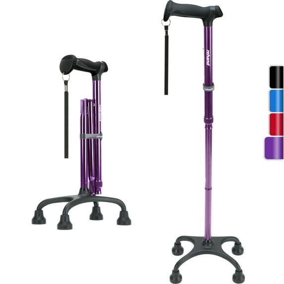 Rehand Adjustable Foldable Quad Cane, Lightweight Aluminum Walking Cane ...