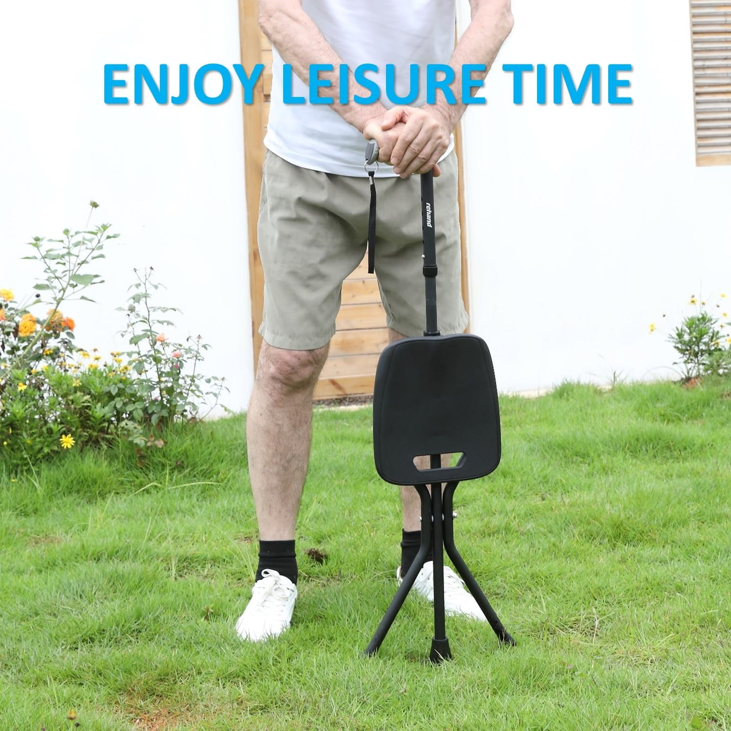Rehaescort Walking Cane with Seat,Lightweight Foldable, Adjustable ...