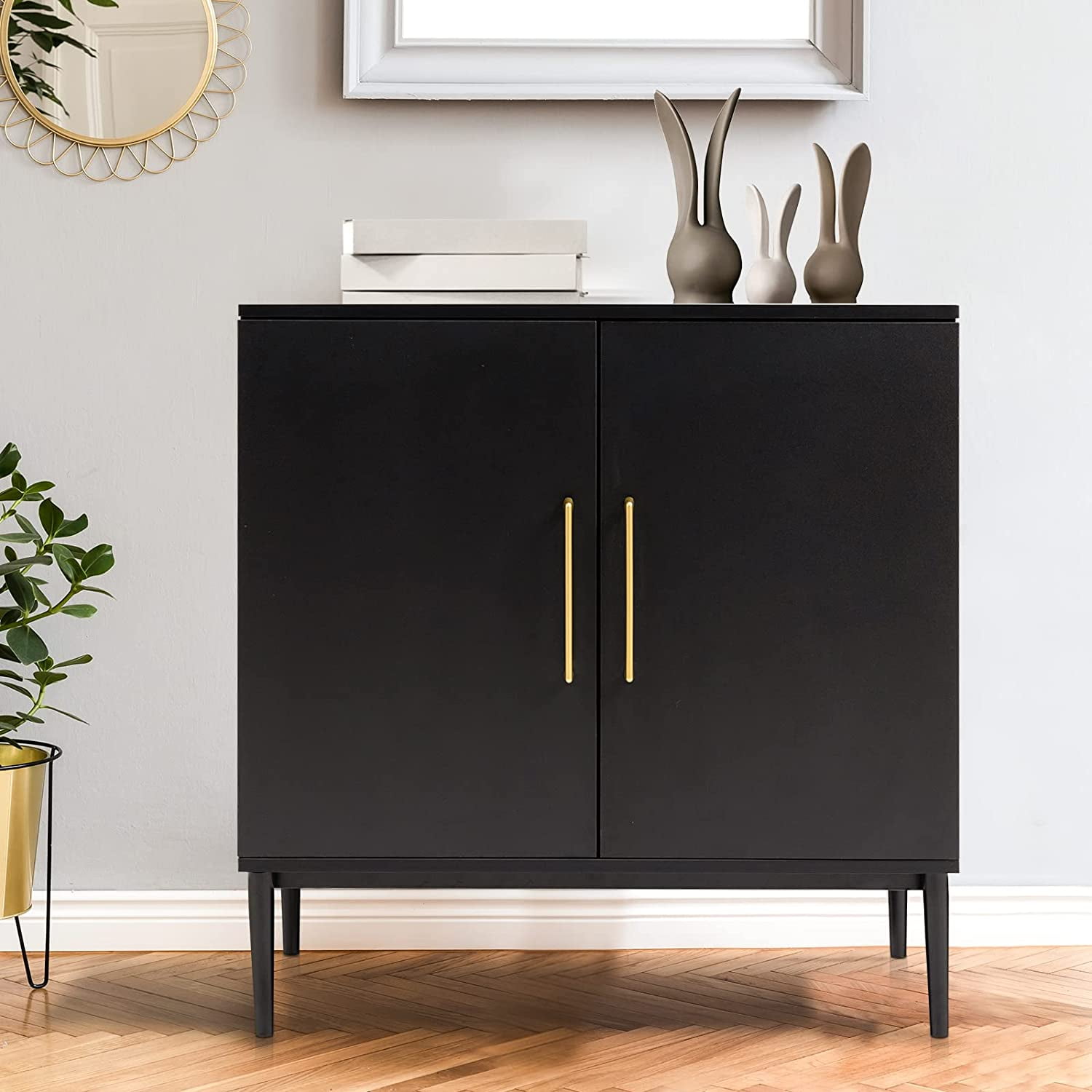 REHOOPEX Modern Black Accent Cabinet, Storage Sideboard with Doors for ...