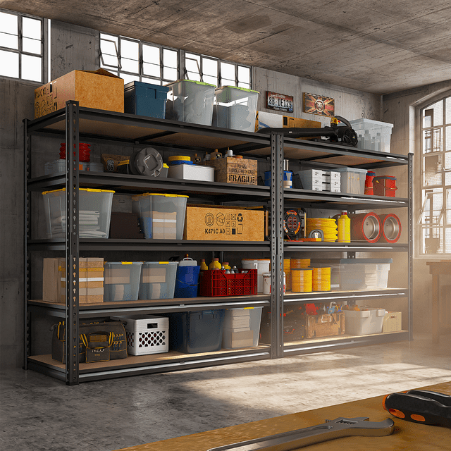 REIBII 3000LBS Storage Shelves Heavy Duty Garage Shelving Unit 5-Tier ...