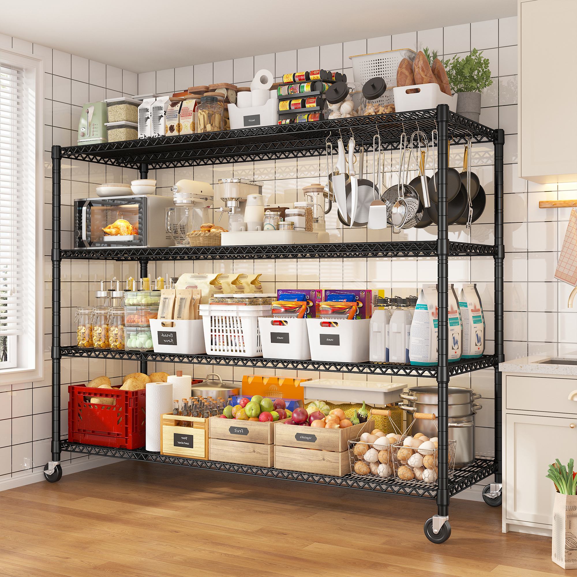 REIBII 4-Tier 60"W Wire Shelving Unit with Wheels Heavy Duty Storage ...