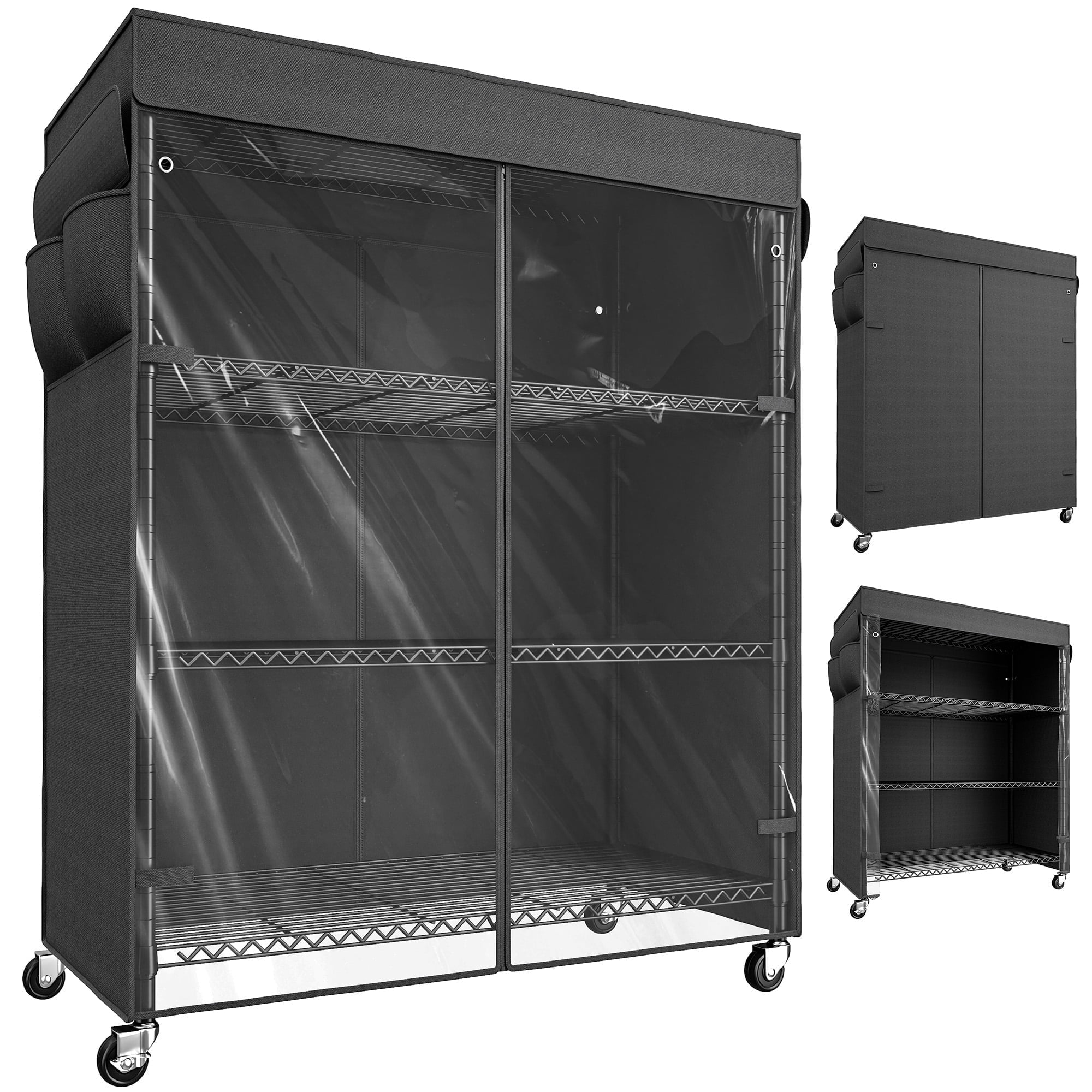 REIBII 4 Tier Wire Shelving Unit with Cover and Wheels,Heavy Duty Metal ...