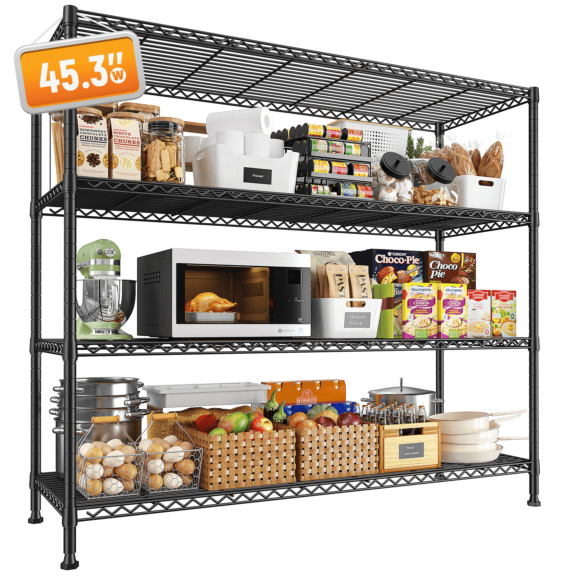 REIBII, 4 Tier Metal Shelves, 45.3"W, Adjustable Wire Shelving ...