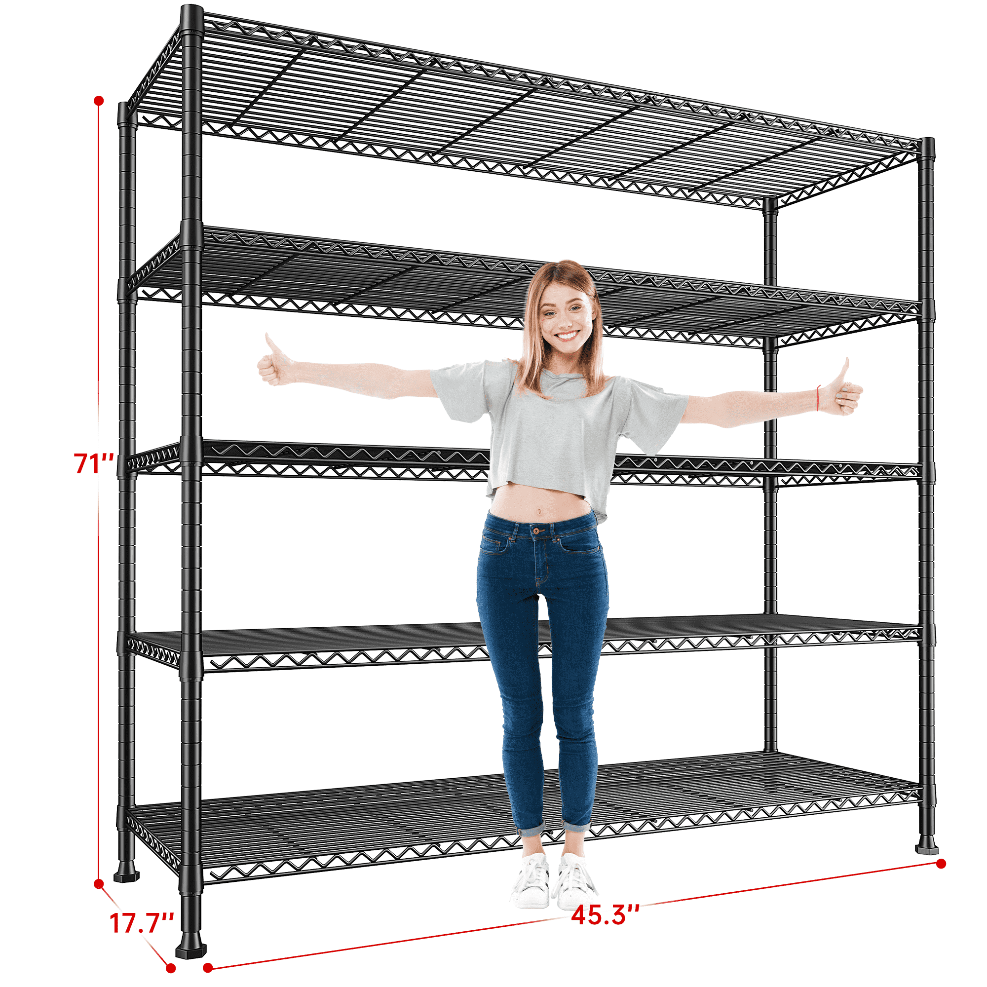 REIBII, Metal Shelves, 45.3"W Wire Shelving, Adjustable Storage ...
