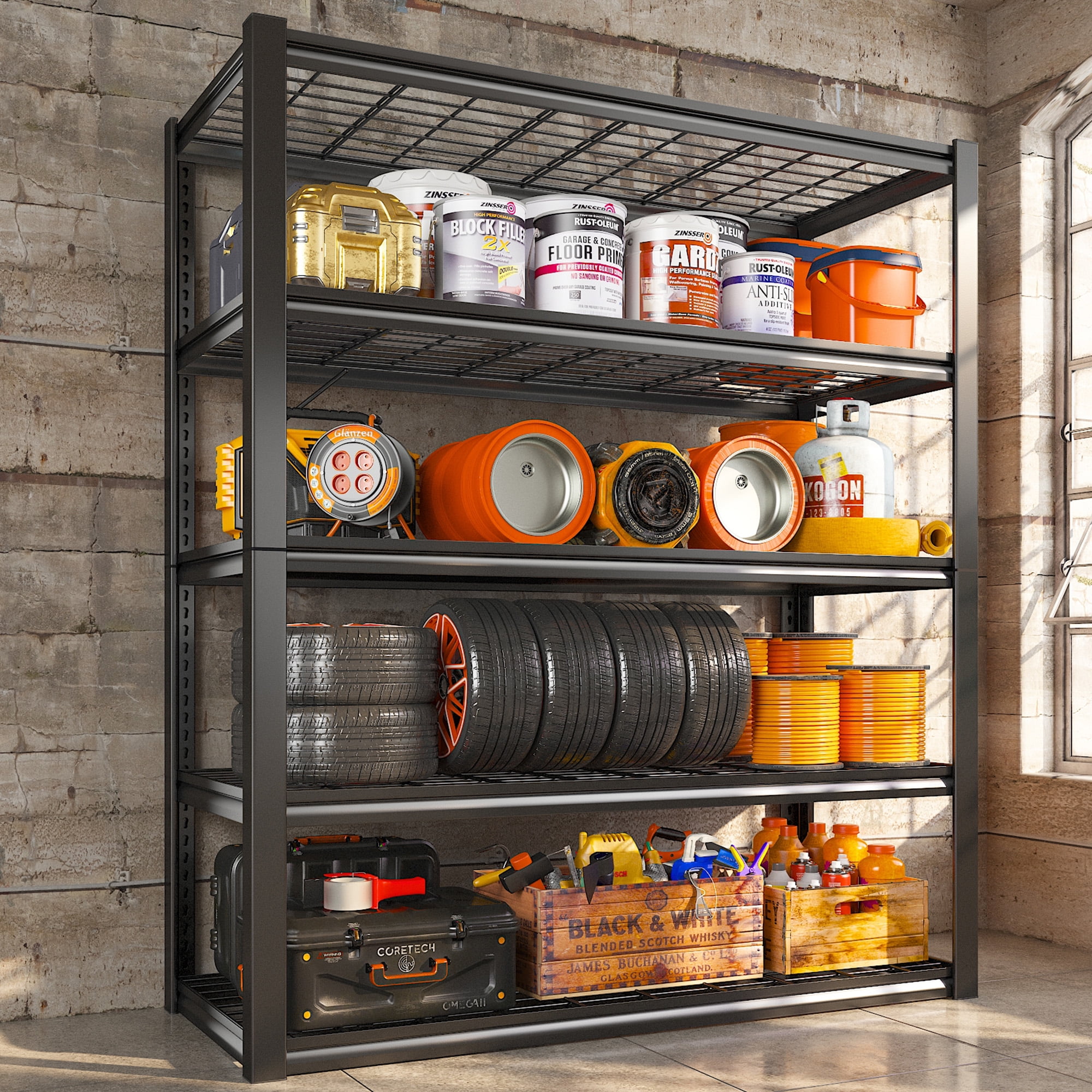 REIBII 48''W Garage Shelving Heavy Duty 2500LBS Adjustable Metal ...