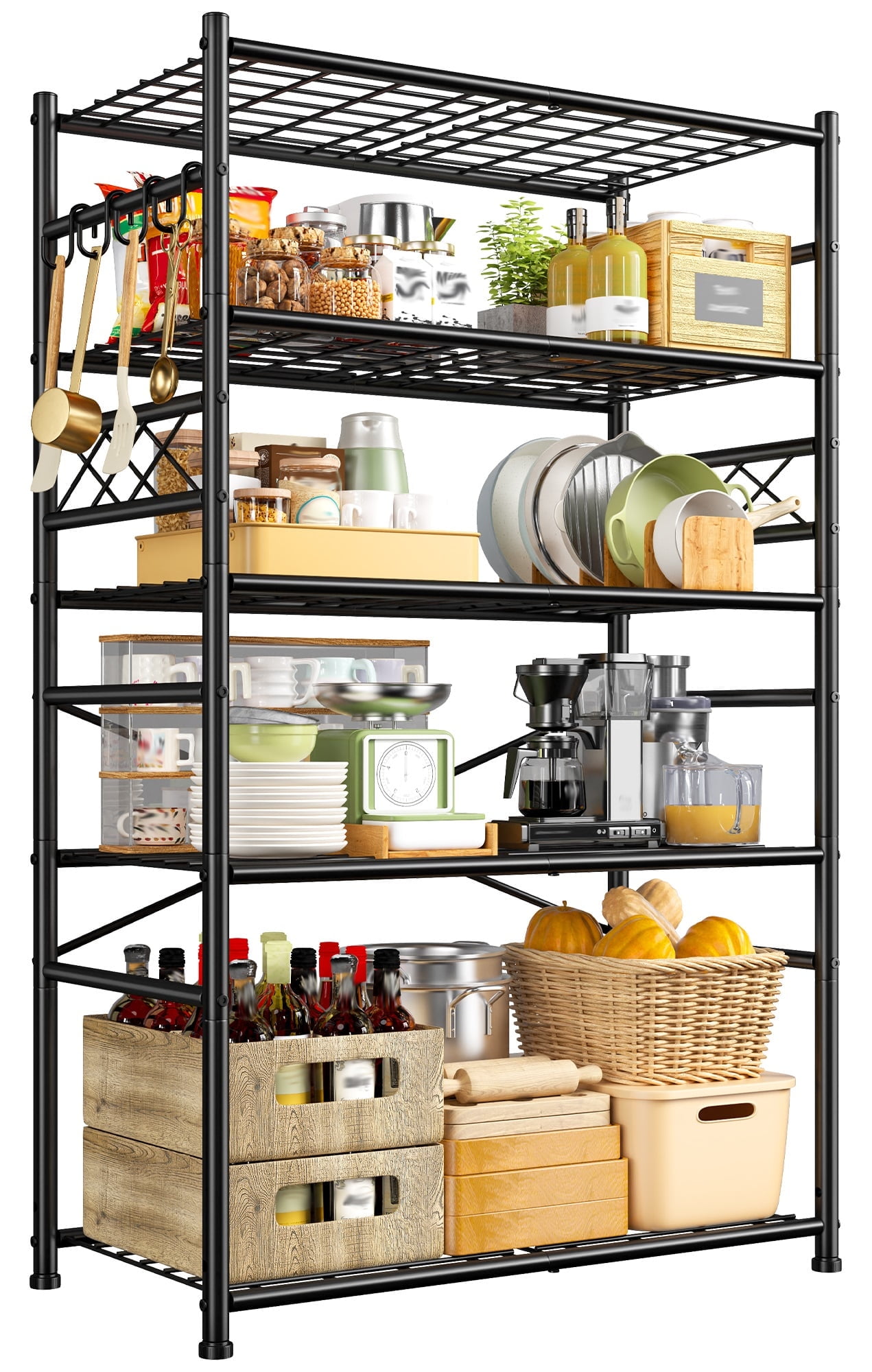 REIBII 5-Tier Shelving Unit Metal Storage Shelves With Side Rails ...