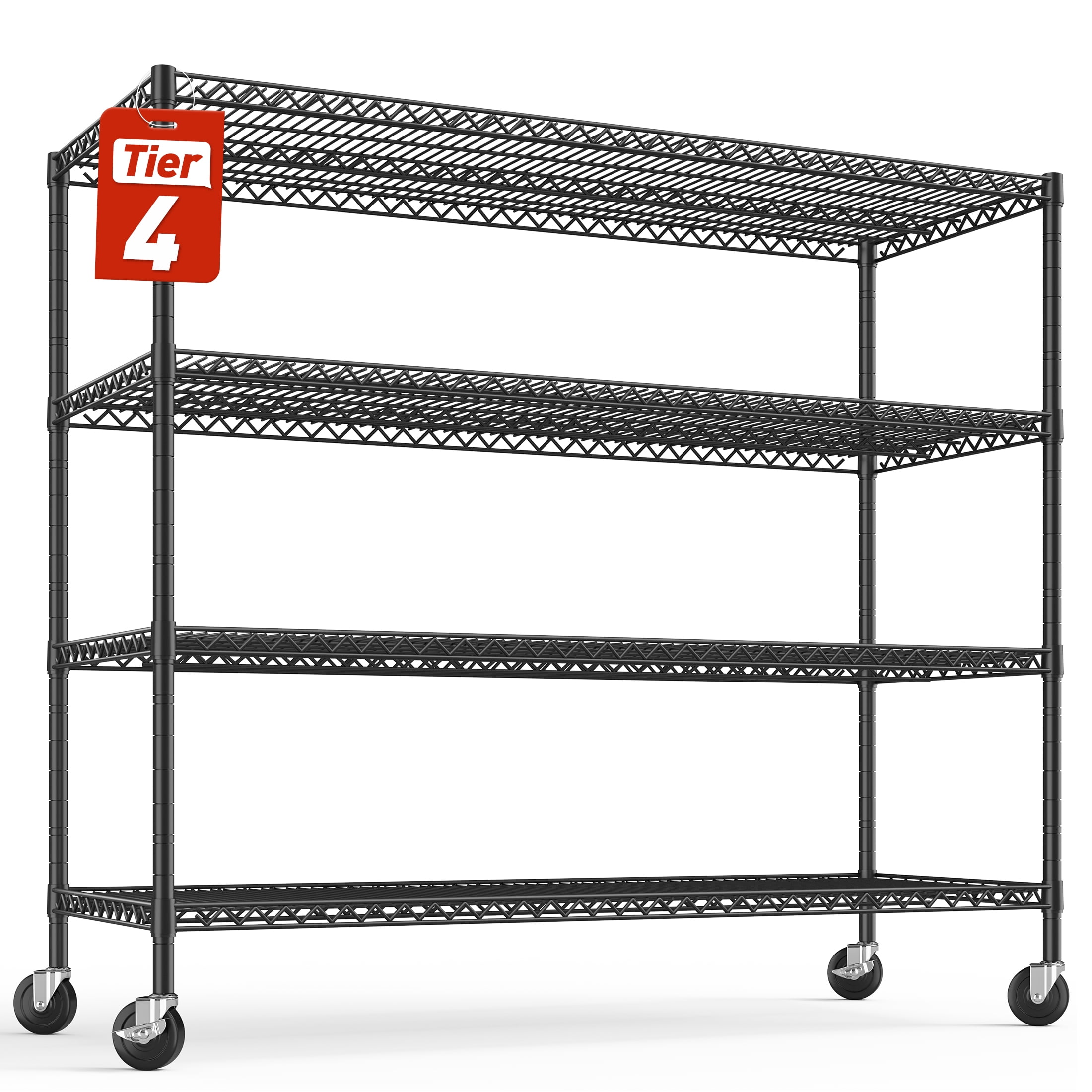 REIBII Storage Shelves 75.6" H Wire Shelving Unit with Wheels 2500LBS ...
