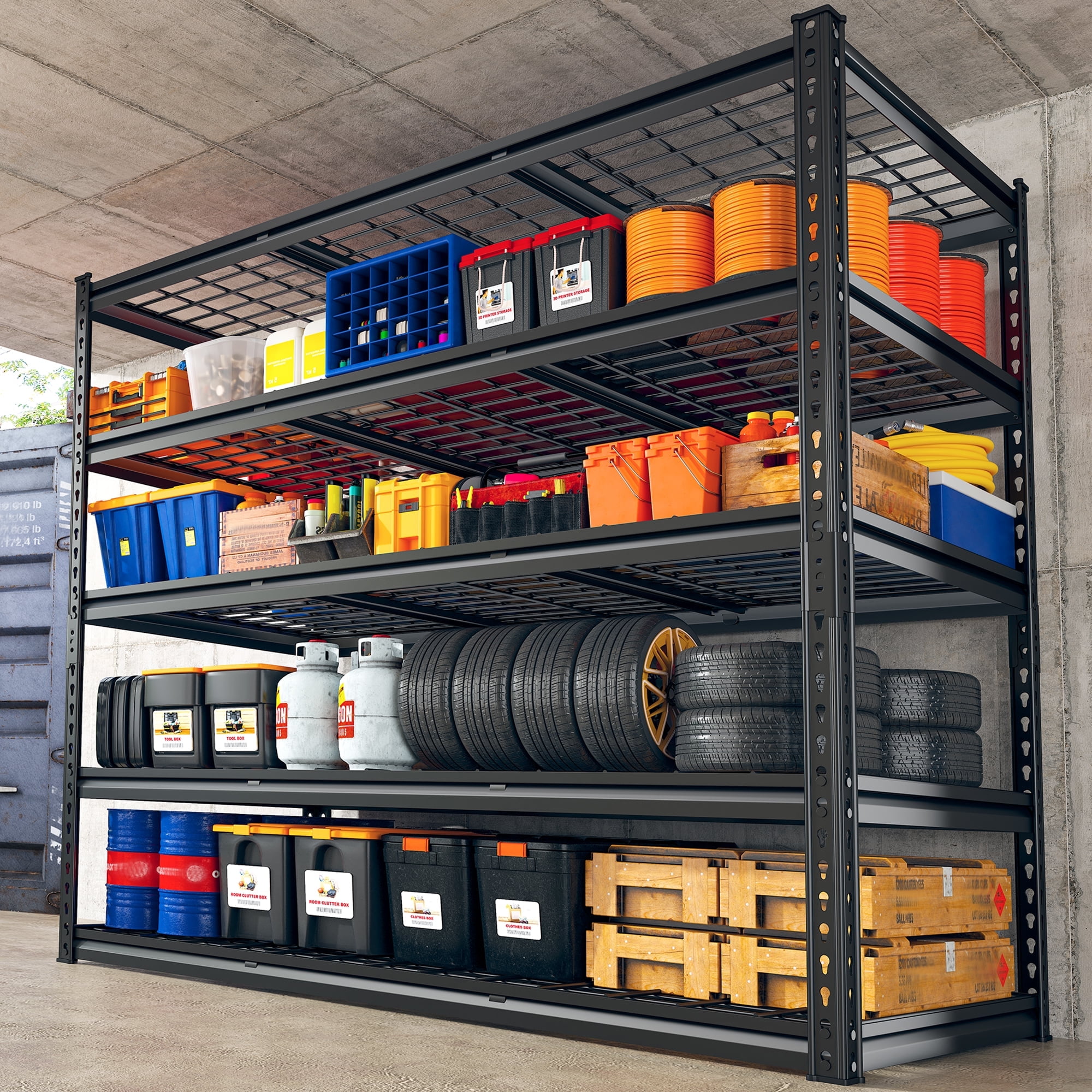 REIBII 55" W Garage Shelving 5 Tier Metal Shelving 72" H Adjustable ...