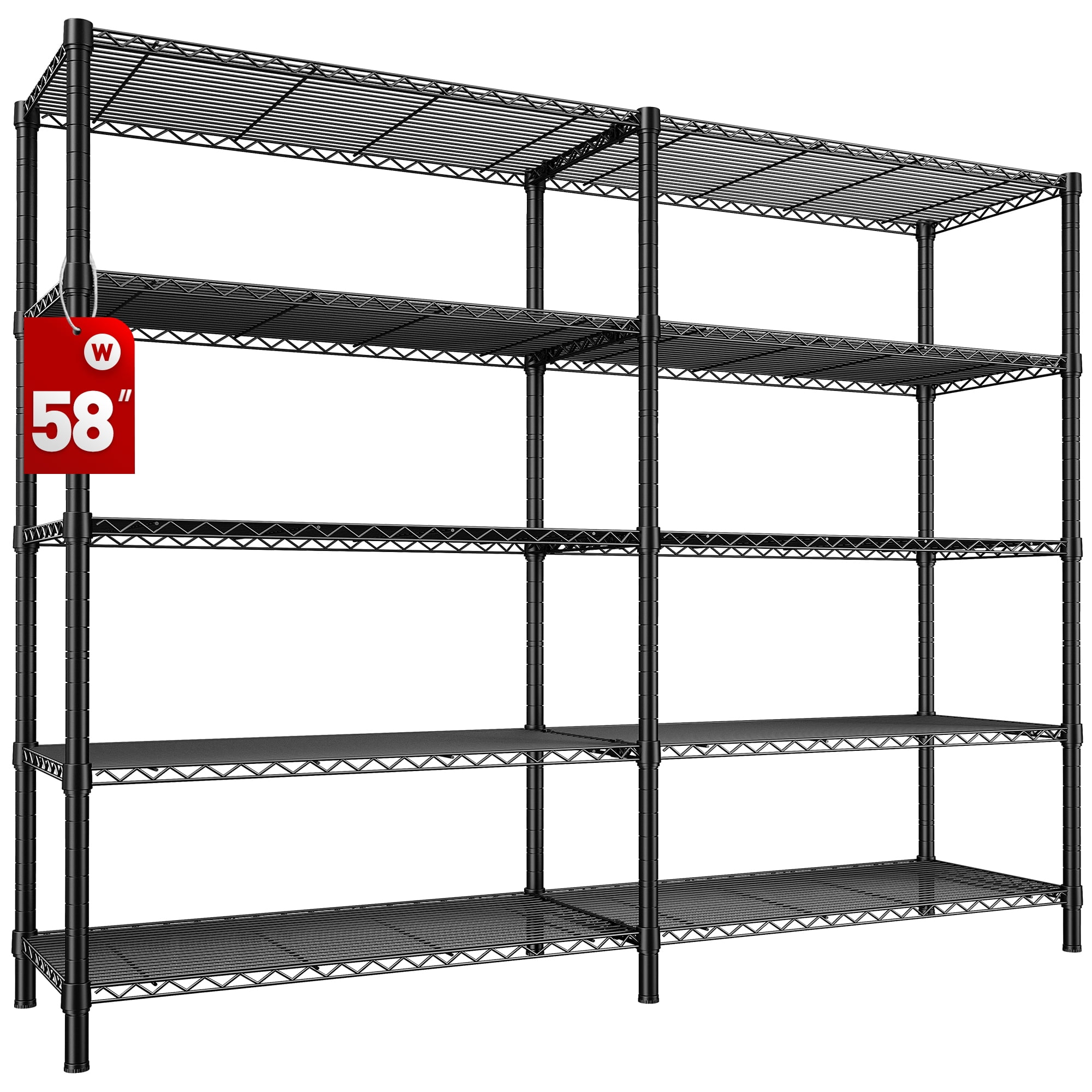 REIBII 58" Wide Storage Shelves Unit 5 Tier Wire Shelving Rack ...