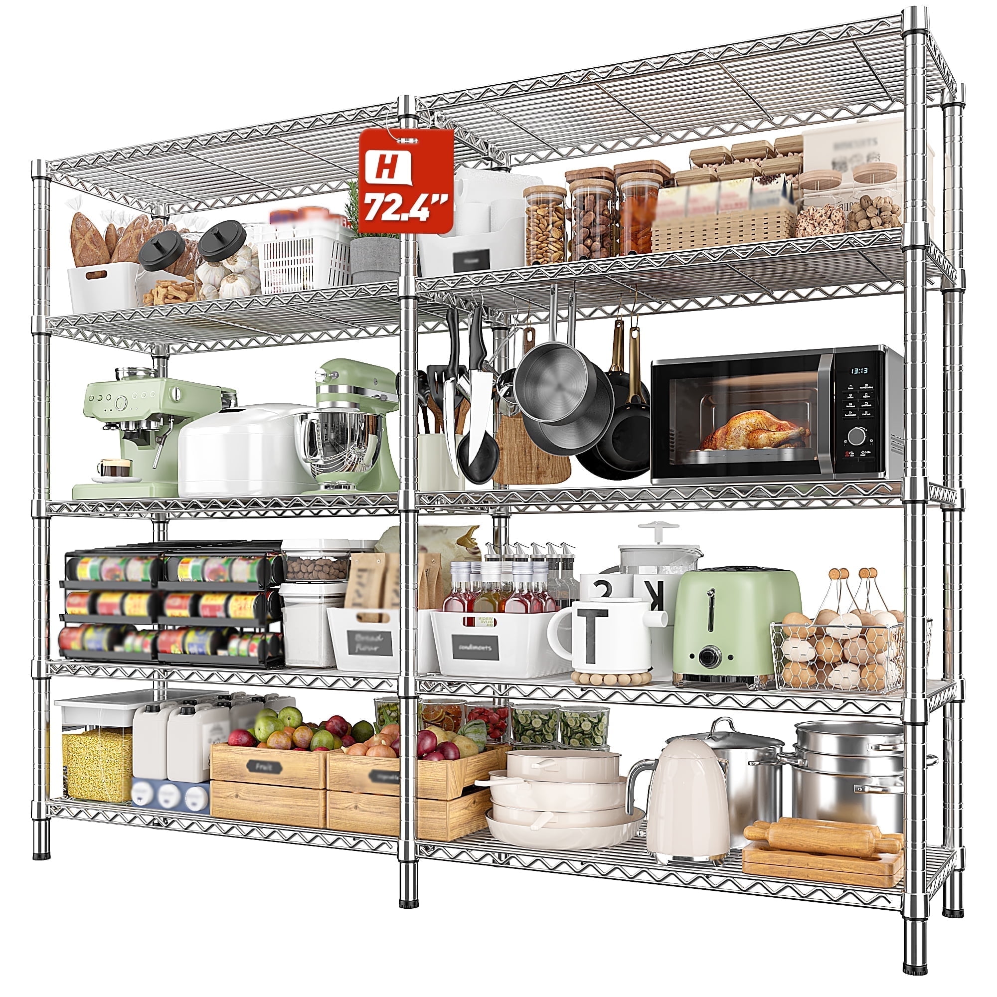 REIBII 61.7" Wide Metal Storage Shelves 1500LBS Chrome Wire Shelving ...